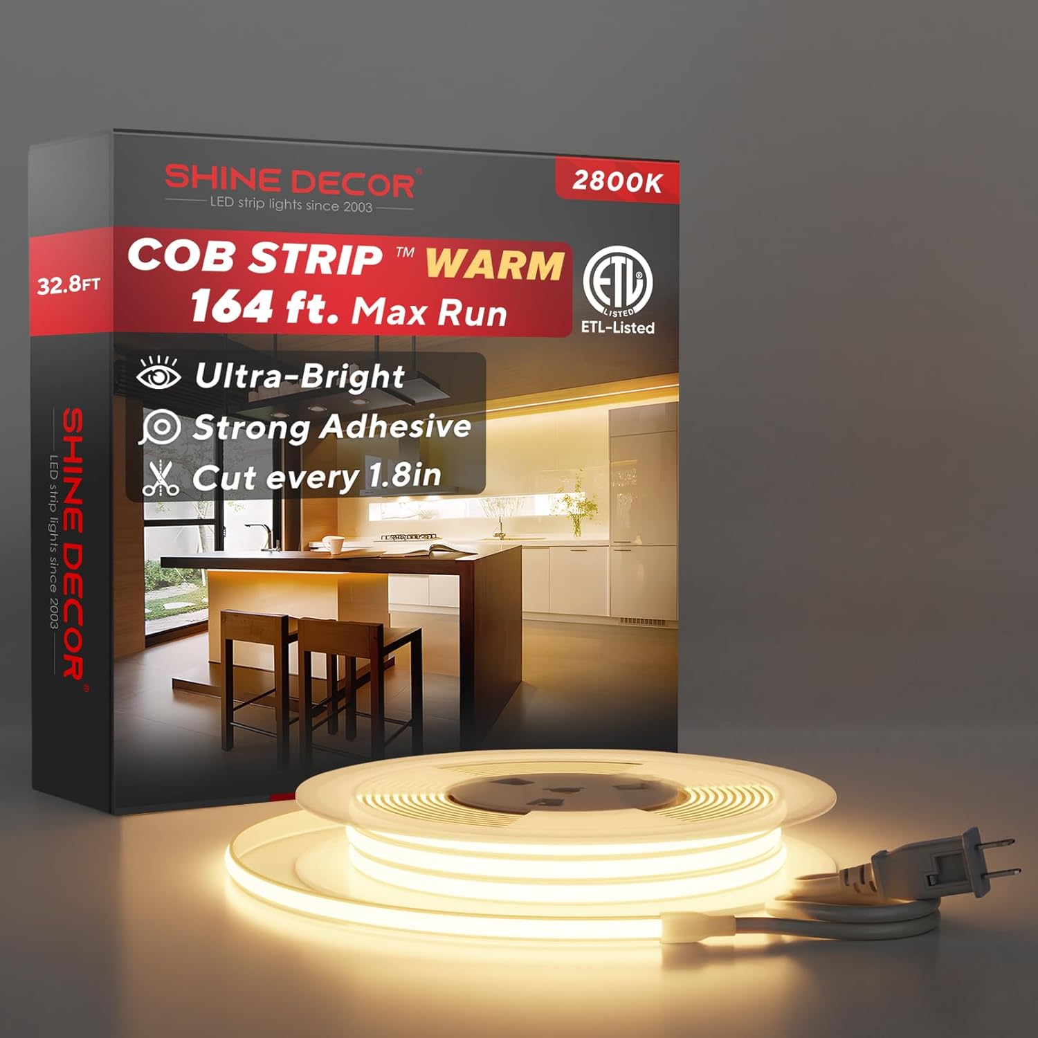 Amazon.com: Shine Decor COB LED Strip Light AC110-120V 32.8ft, 800lm ...