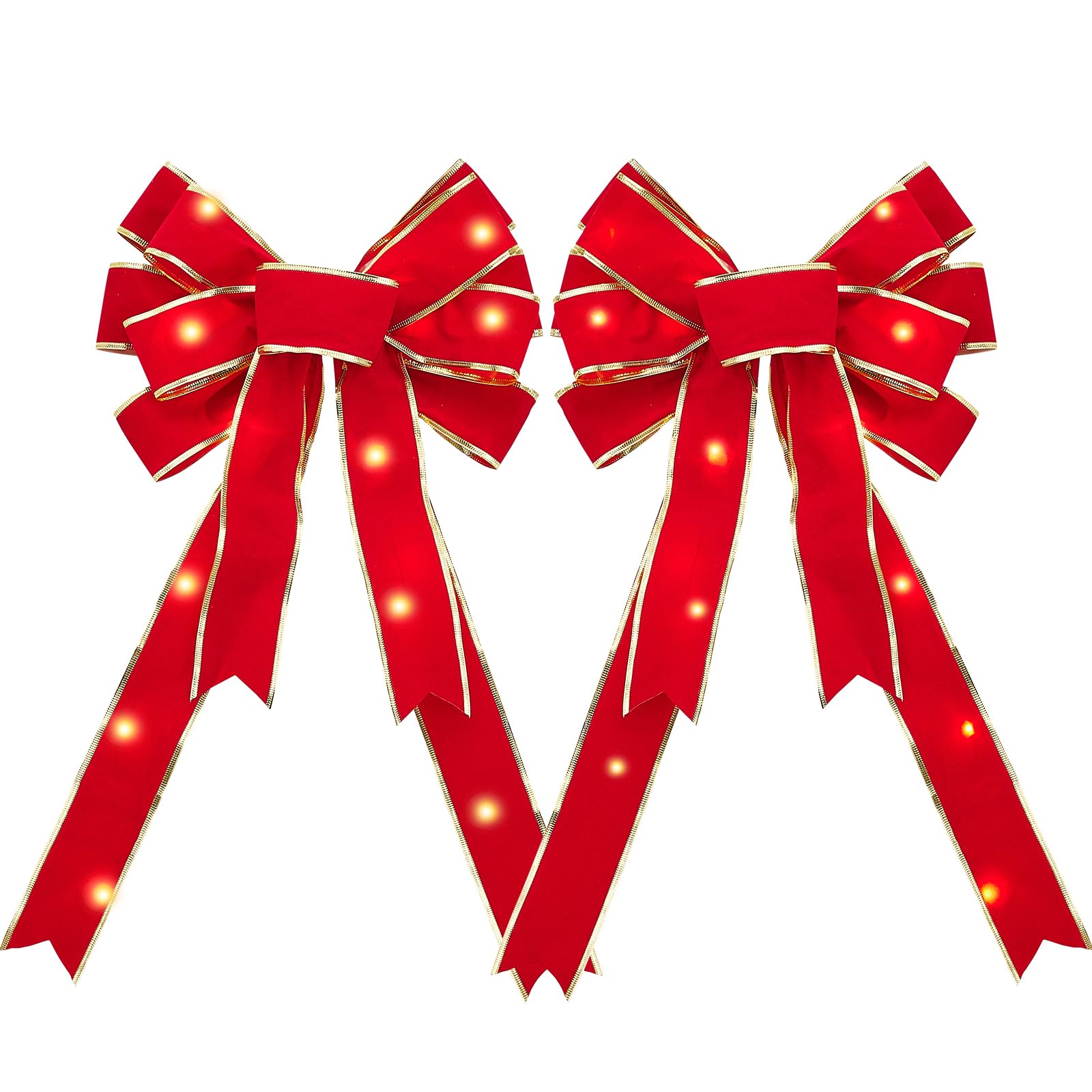 Warmiehomy 2pcs LED Red Christmas Bows Decorations Light Up Christmas ...