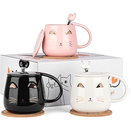 Amazon.com: DONGSHANGIFT Cat Mugs Set of 3 Cute Ceramic Cat Mugs with ...