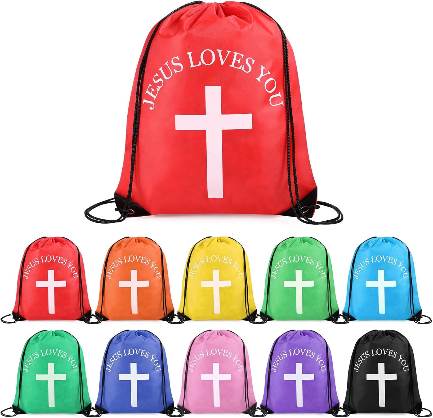 Amazon.com | SilTriangle Jesus Loves You Drawstring Backpack Bulk ...