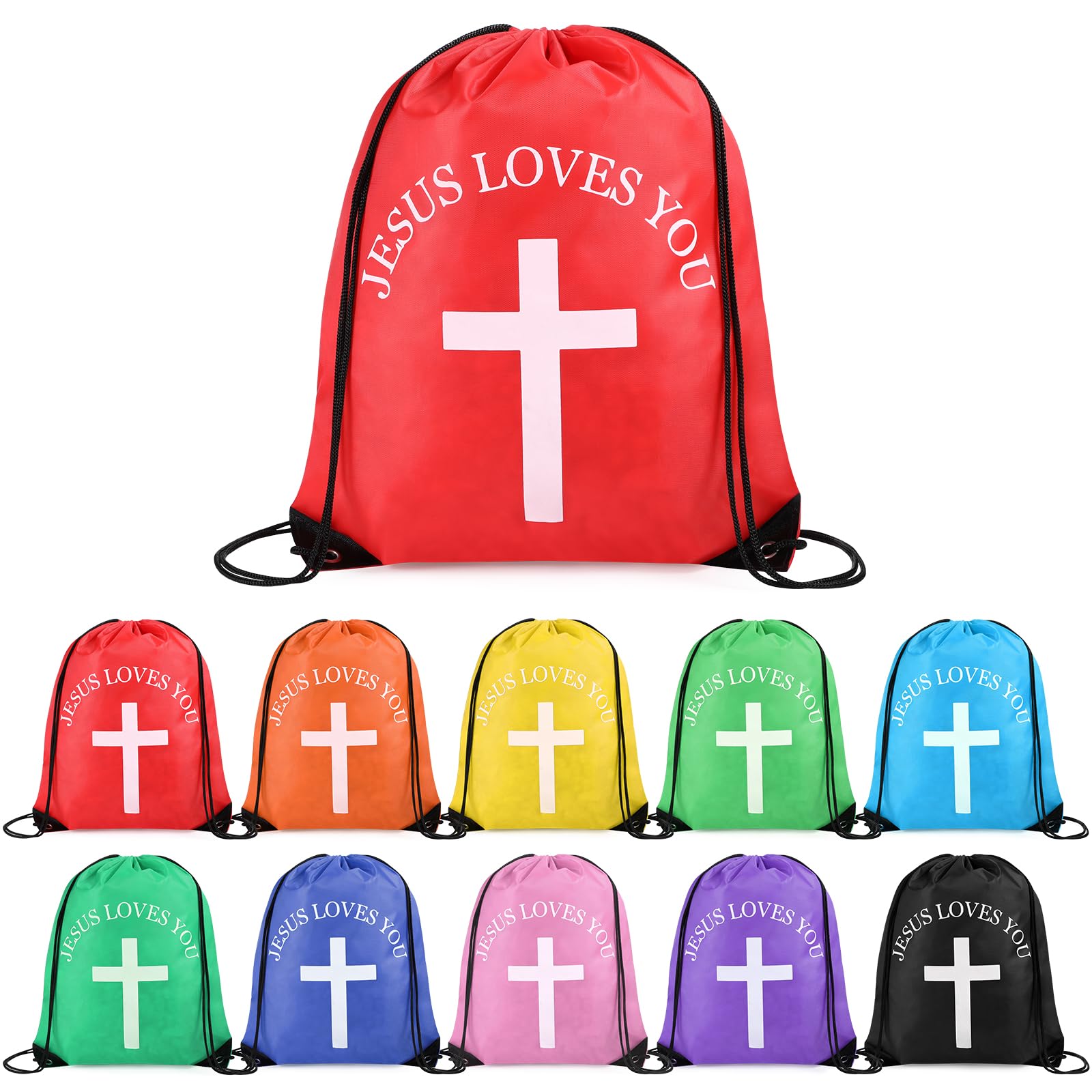 Amazon.com | SilTriangle Jesus Loves You Drawstring Backpack Bulk ...