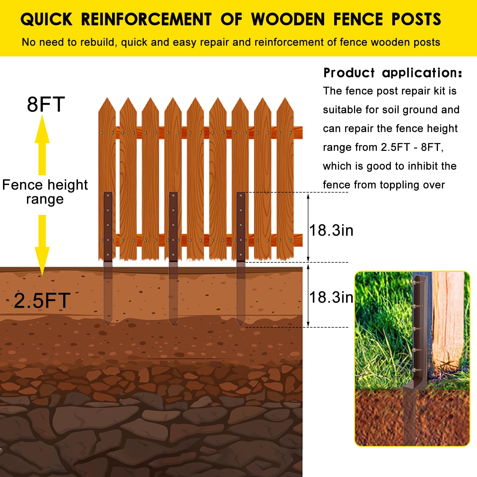 Snapklik.com : 4 Pack Fence Post Repair Kit - Quick Fix Broken Wooden ...