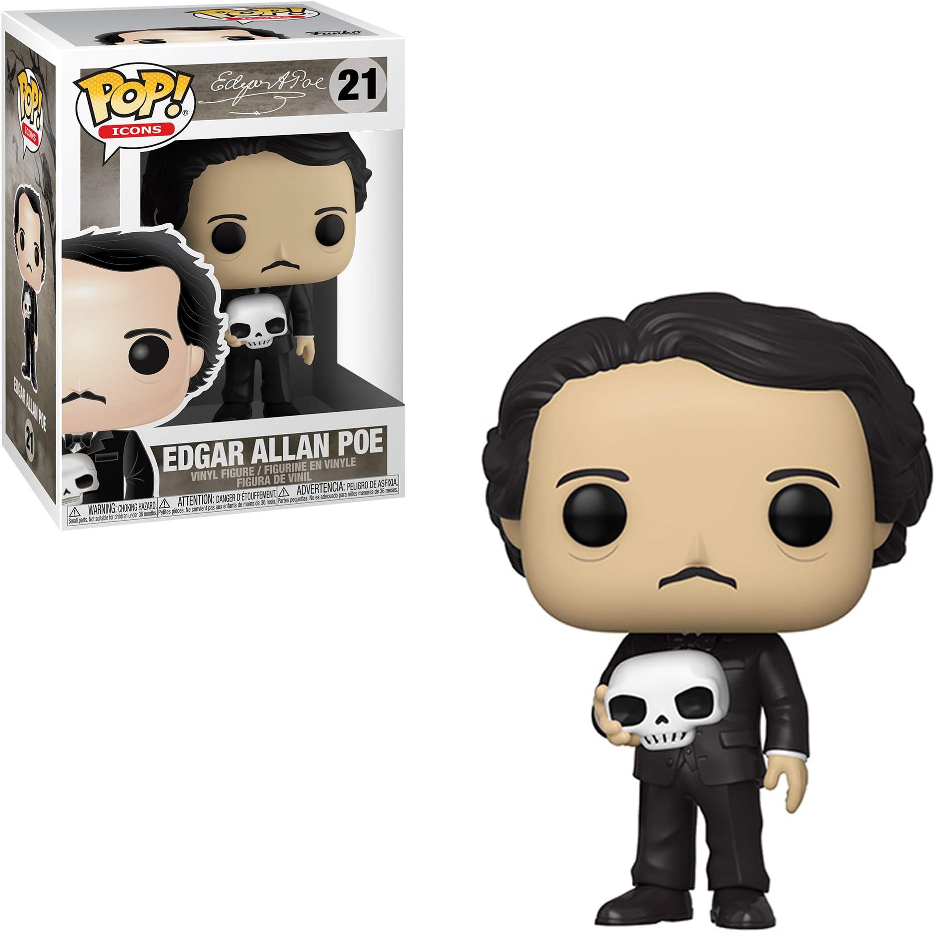 Amazon.com: Funko Pop! Icons: Edgar Allan Poe w/Skull : Edgar Allan Poe ...
