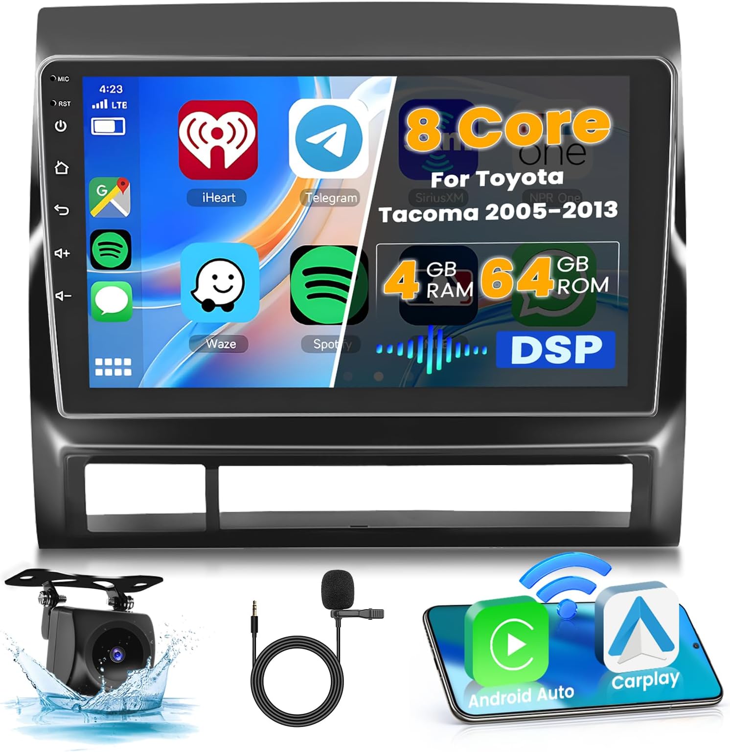 Amazon.com: [8-core 4+64GB] Hikity Android 13 Carplay Radio for 2005-2013 Toyota Tacoma with ...