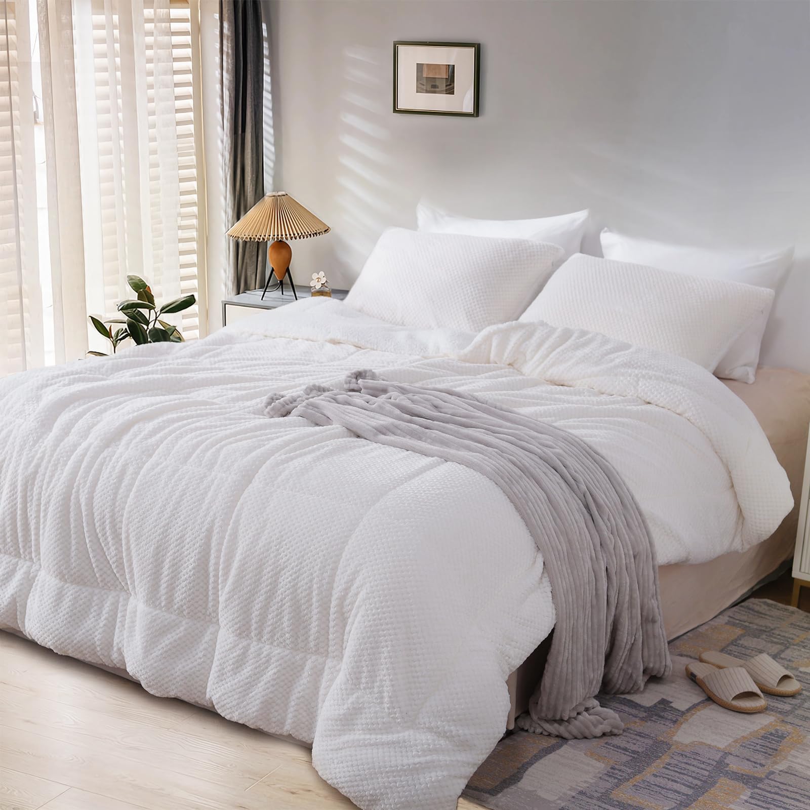 Amazon.com: GOONE Fluffy Sherpa Plush Comforter Set, Queen Size 3 ...