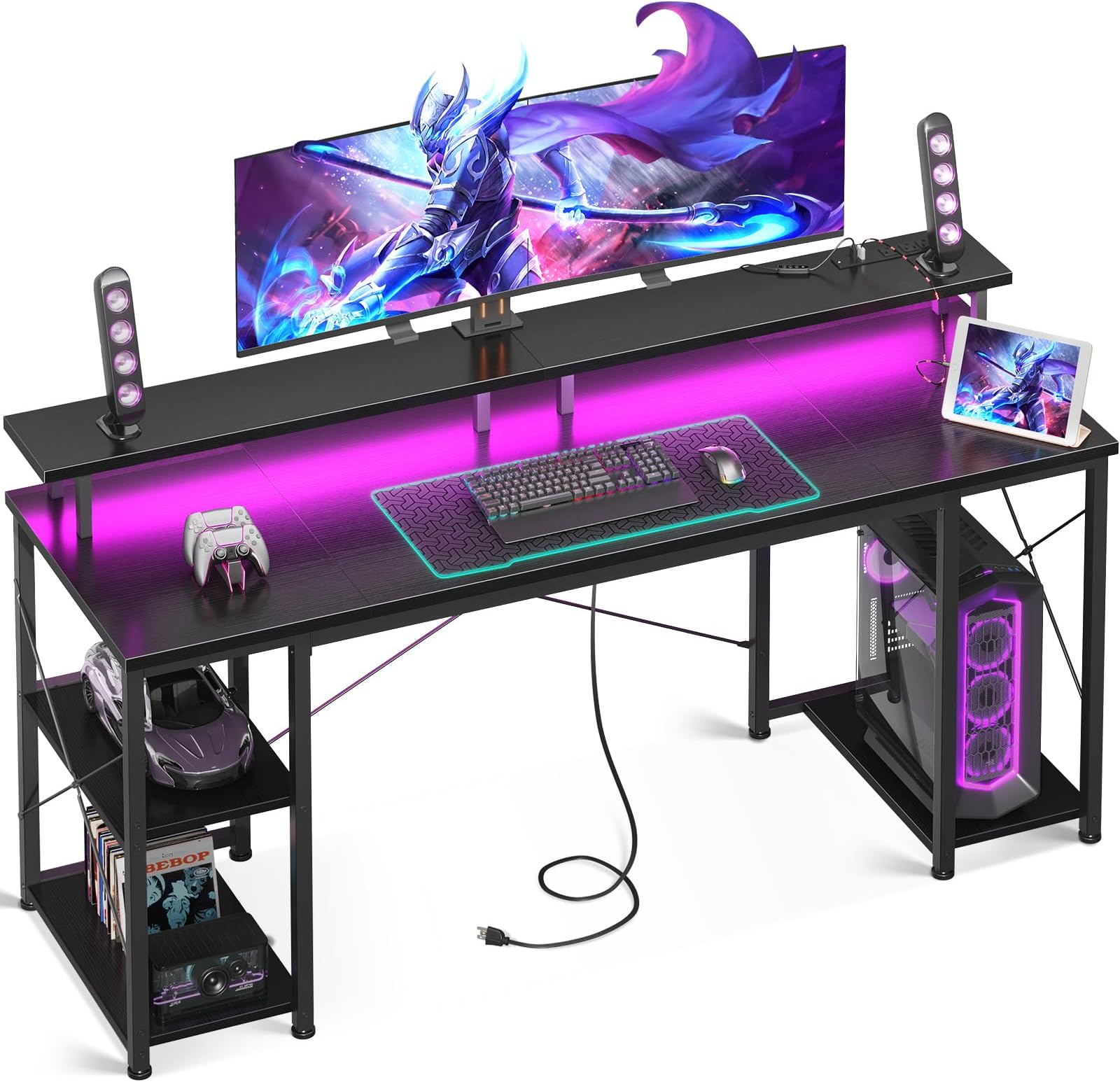 Amazon.com: ODK 63 inch Computer Desk with Power Outlets & LED Lights ...