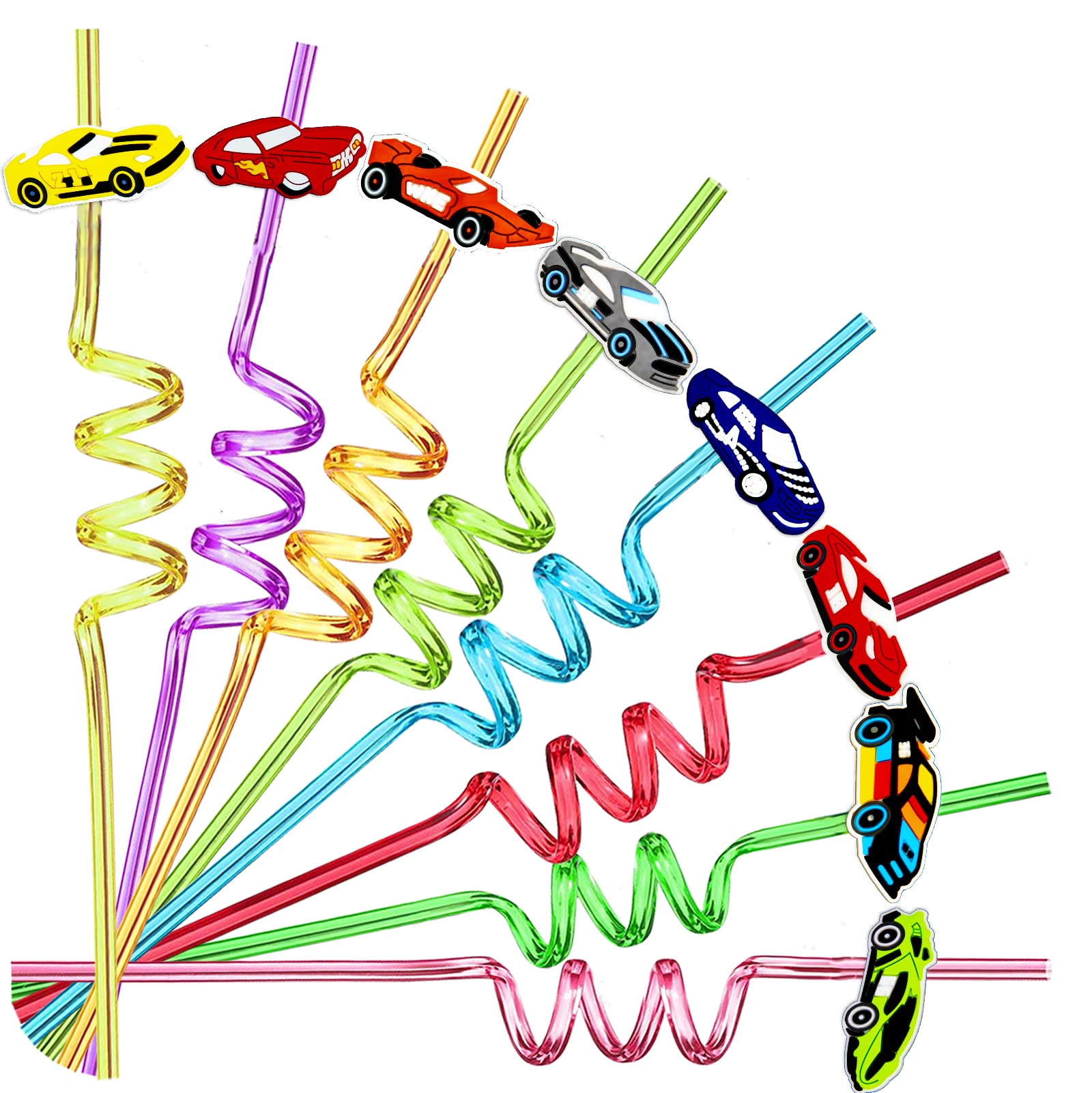 Amazon.com: MEAXUR 24pcs Race Car Themed twisty Reusable Straws for ...