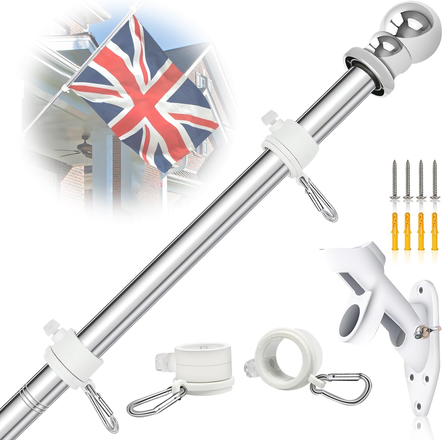 NQ 6FT Flag Pole for Garden with Flag Pole Holder, Stainless Steel Flag ...