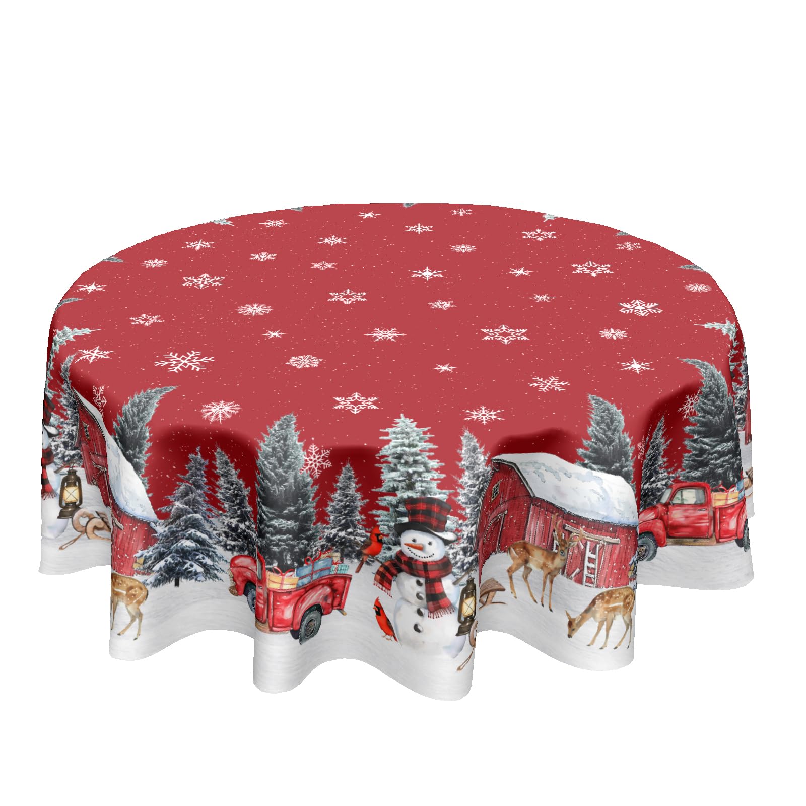 Amazon.com: Kawani Christmas Tablecloth 60 Inch Round Winter Snowman ...
