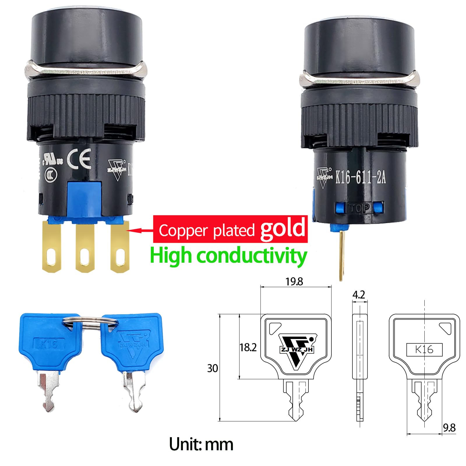 Snapklik.com : 2 Pcs 16mm 5/8" SPDT Round Terminal Key Lock Switch ...