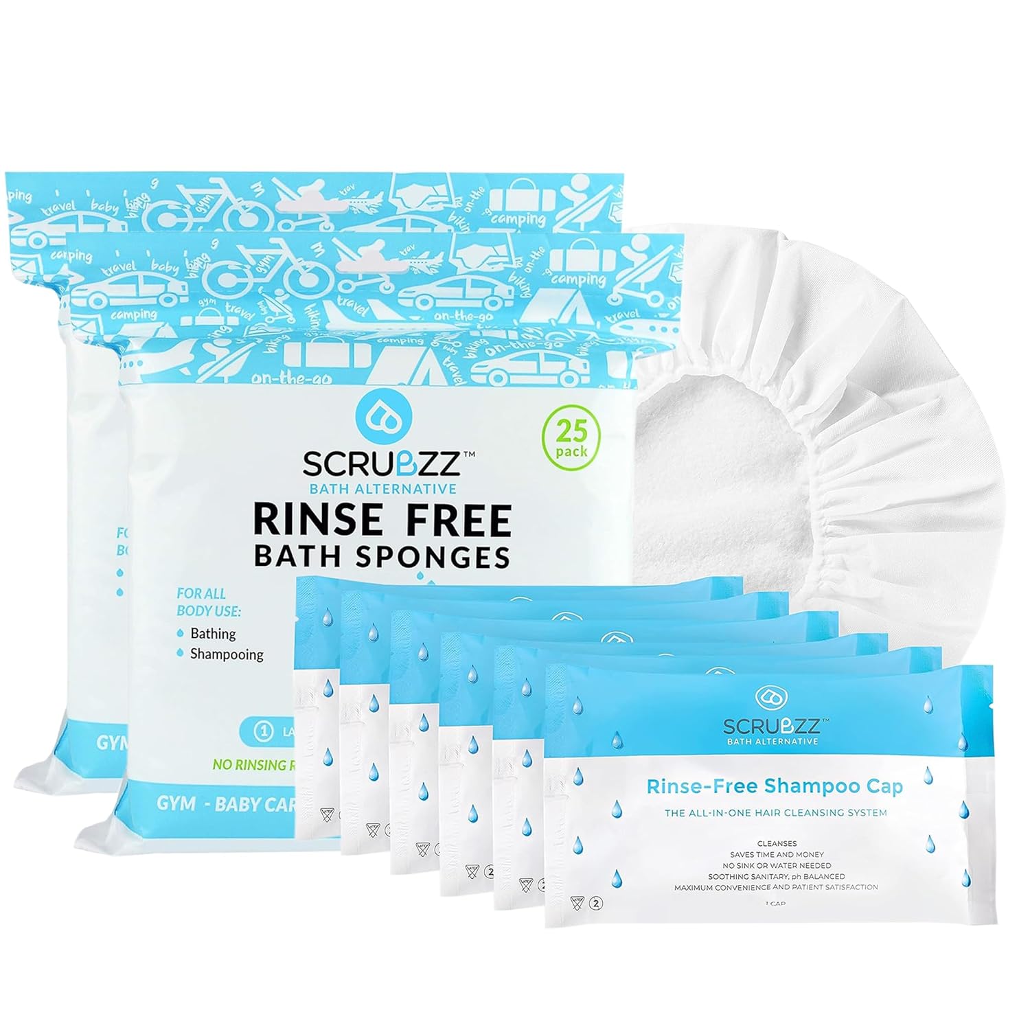Amazon.com: Scrubzz Rinse Free Bathing Sponges and Shampoo Caps Bundle ...