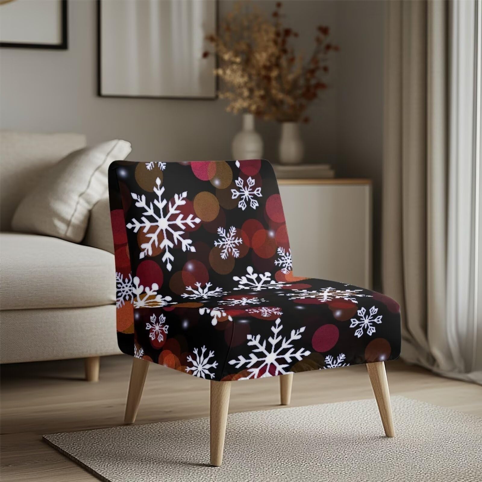 Amazon.com: Yorfeemge Armless Accent Chair Cover,Snowflakes Removable ...