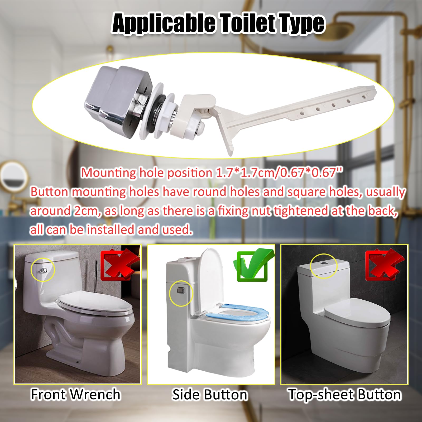 Snapklik.com : Toilet Handle Tank Flush Lever,Push Button Toilet Tank ...