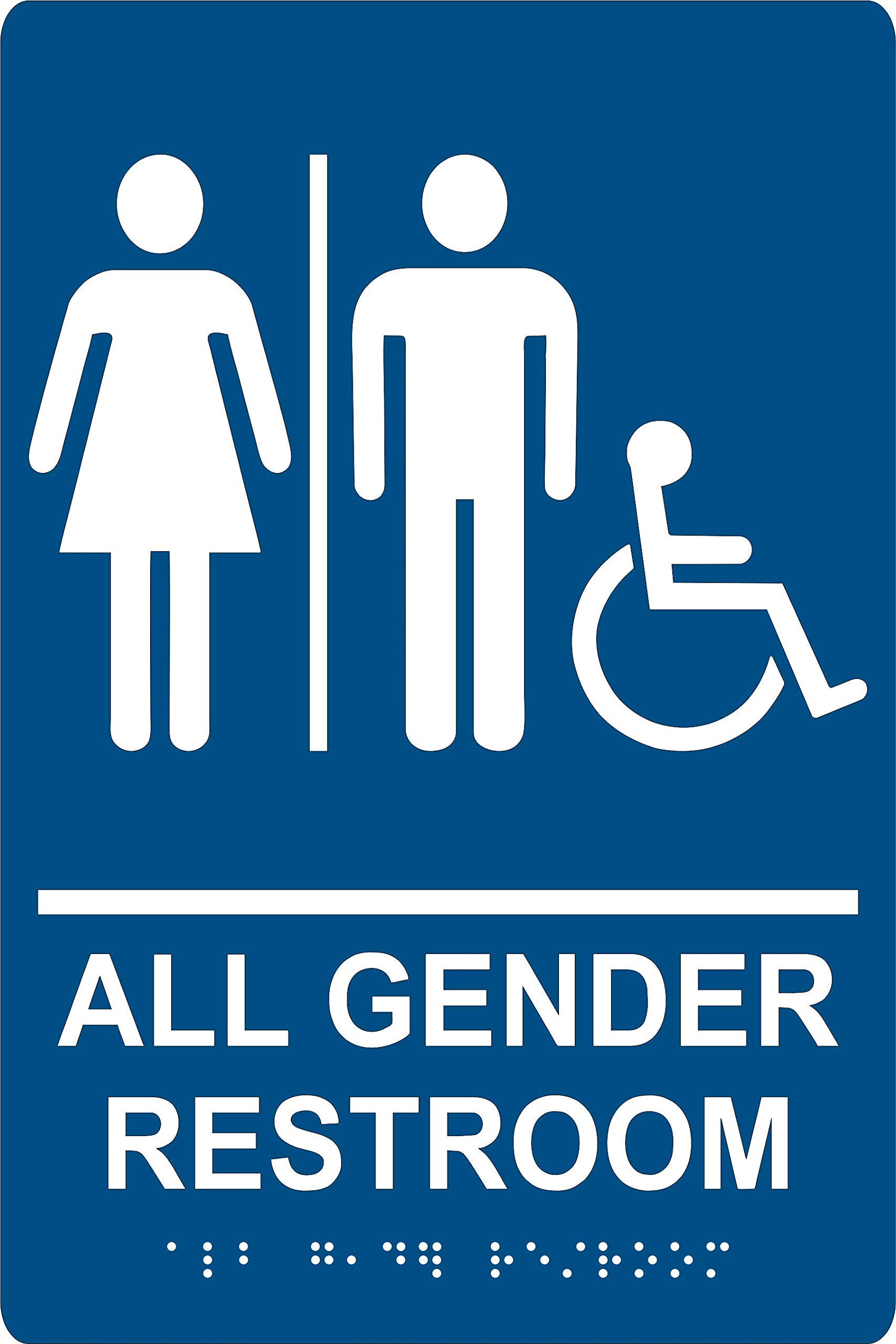 Ada Compliant All Gender Restroom Sign Blue Tactile Pictograms Braille ...