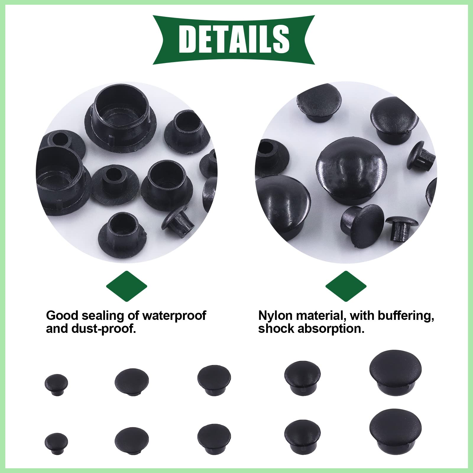 Snapklik.com : Keadic 300 Pcs Plastic Black Plugs Hole Button Top Flush ...