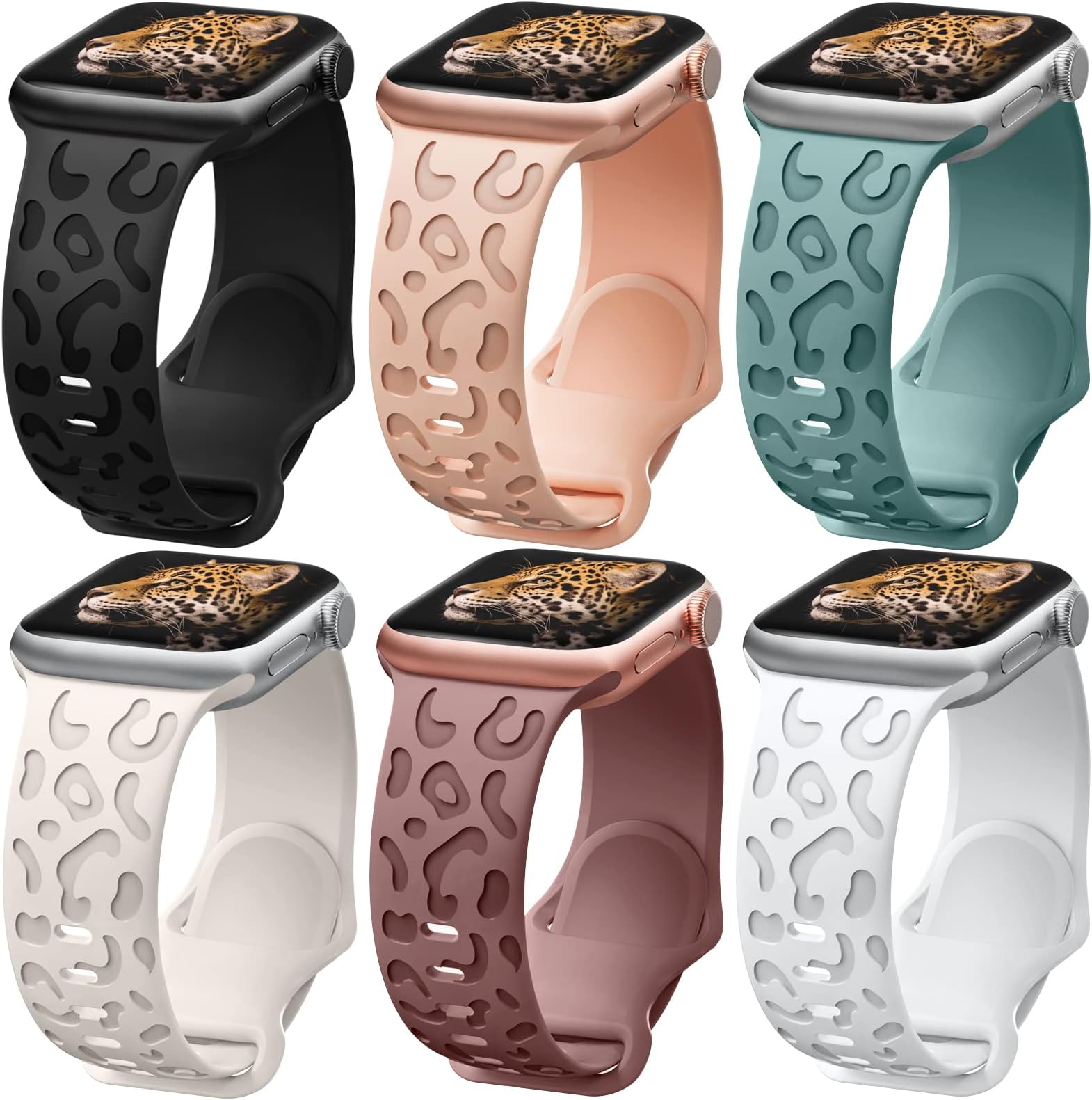 Amazon.com: 3 Pack Engraved Leopard Bands Compatible with Apple Watch ...