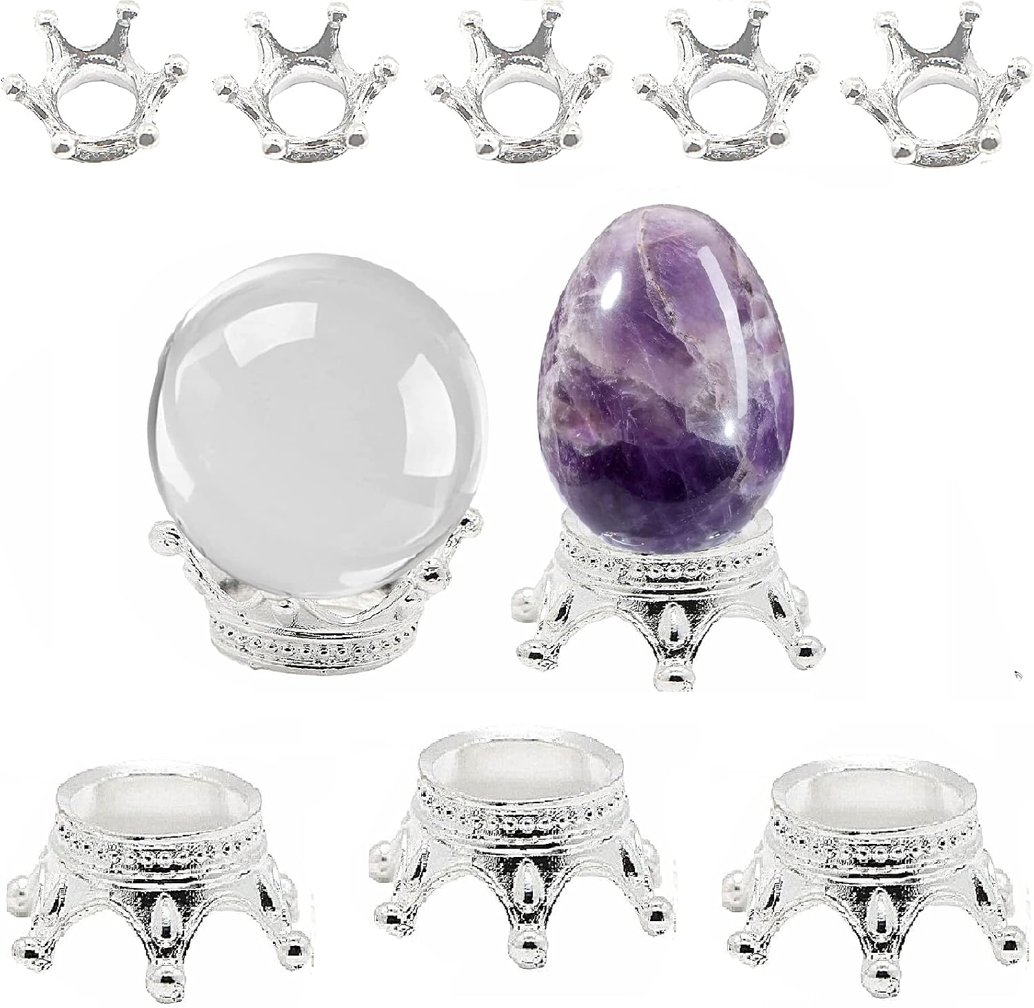Amazon.com: Nwsrayu 2 sizes 10 pcs Metal Silver Crystal Ball Stands ...