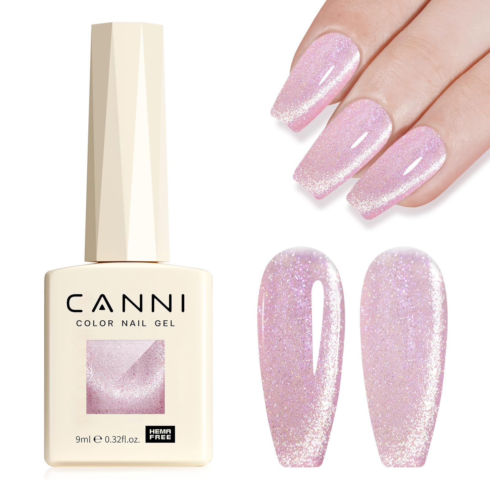 Amazon.com: CANNI Cat Eye Gel Nail Polish 1Pcs 9ml Pink Pearl Color Gel ...