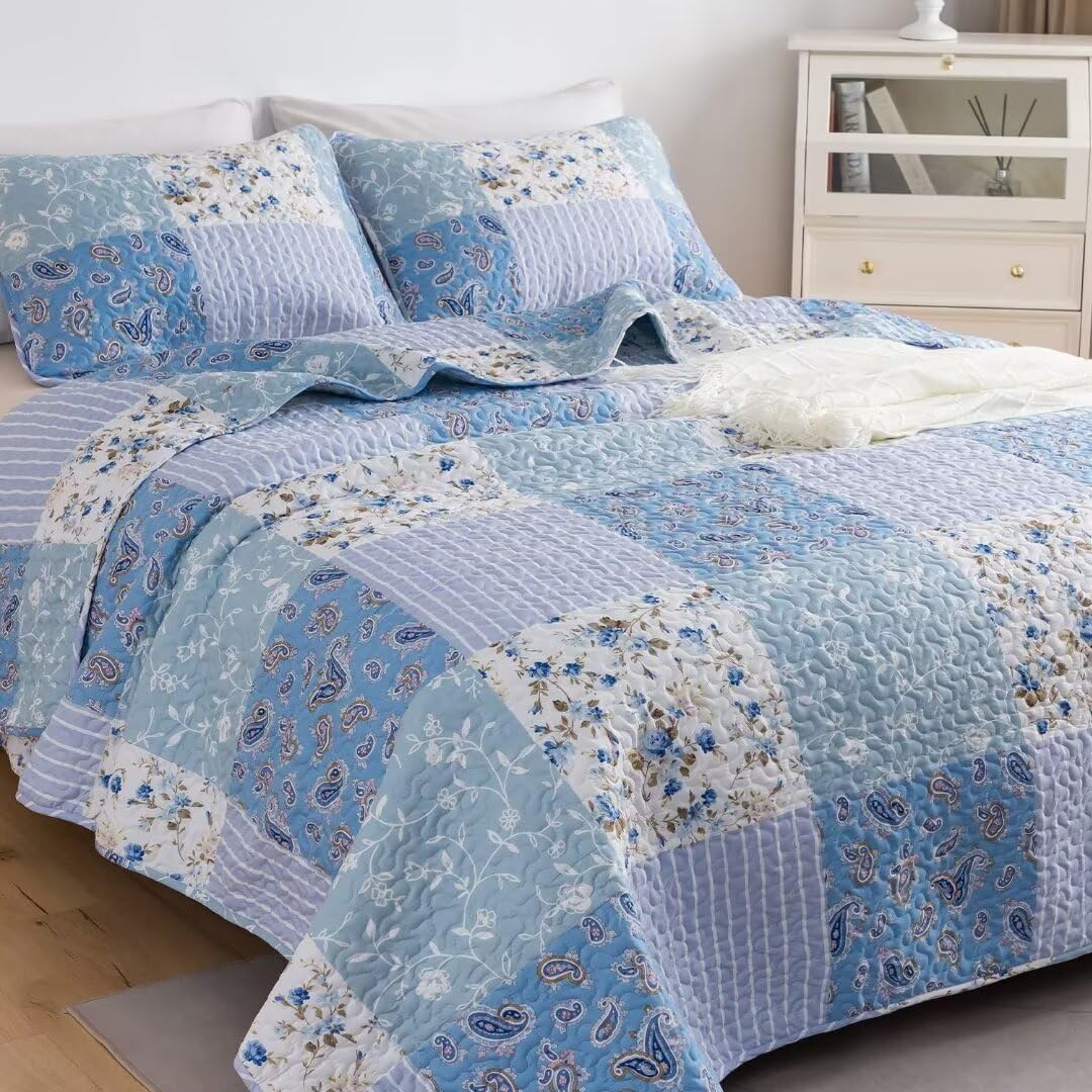 Amazon.com: HENGWEI Patchwork Flowers Quilt Set Queen Size ...