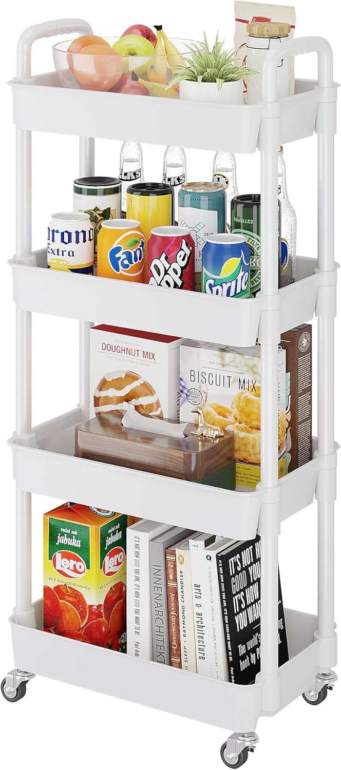 Amazon.com: Buzowruil 4-Tier Utility Rolling Plastic Storage Cart ...