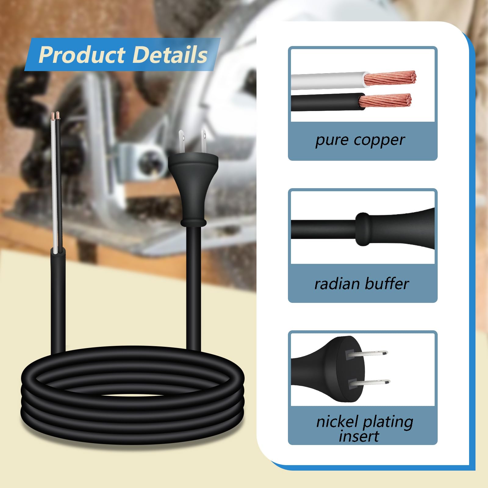 Snapklik.com : 33007298 18 Gauge 2 Wire Power Cord 10FT For DeWalt ...
