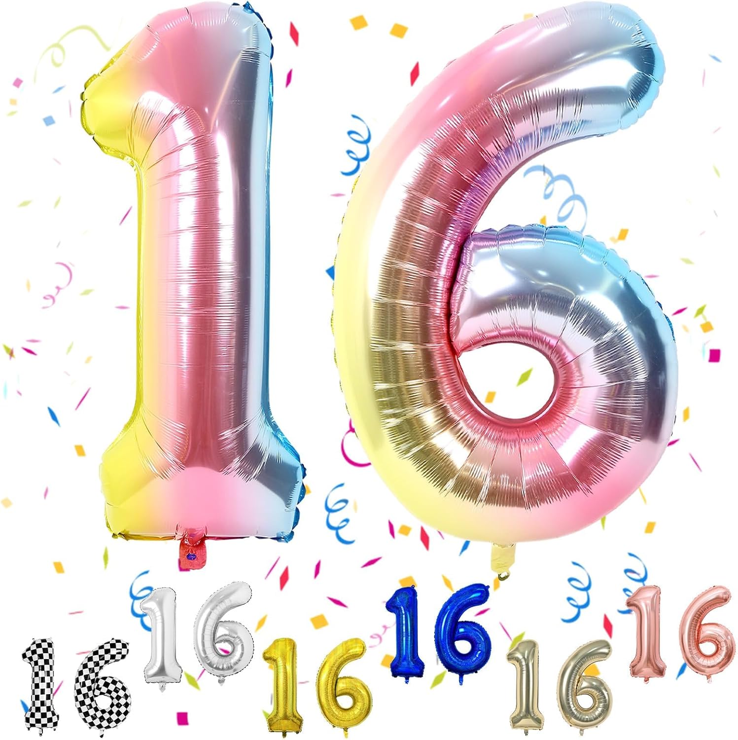 Amazon.com: Rainbow Number 16 Balloon, 40-Inch Gradient Self-Inflating ...