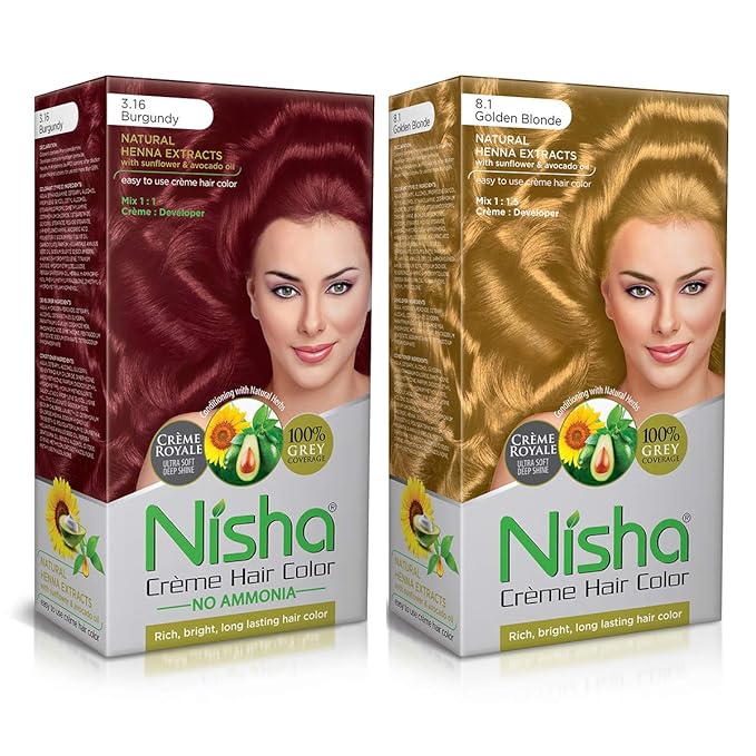 Buy Nisha Creme Hair Color Combo Pack Burgundy & Golden Blonde Rich ...