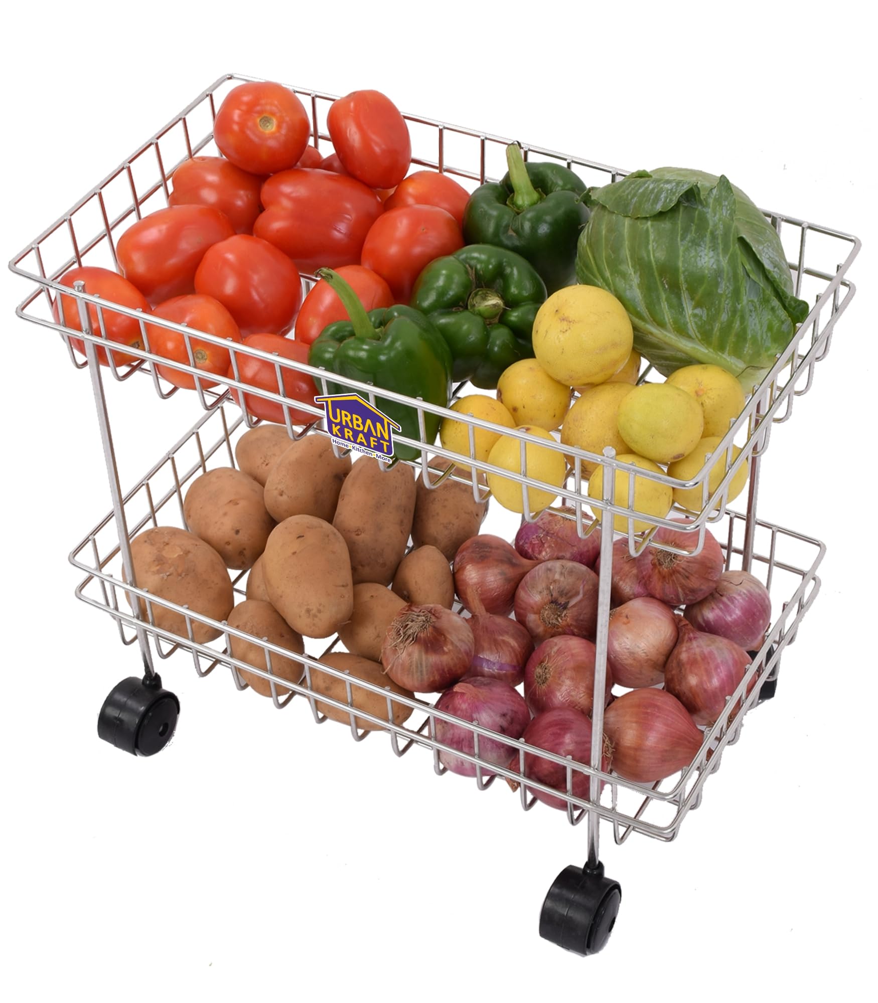 URBAN KRAFT 2 Layer Kitchen Trolley with Wheels,Multipurpose 2 Tier ...