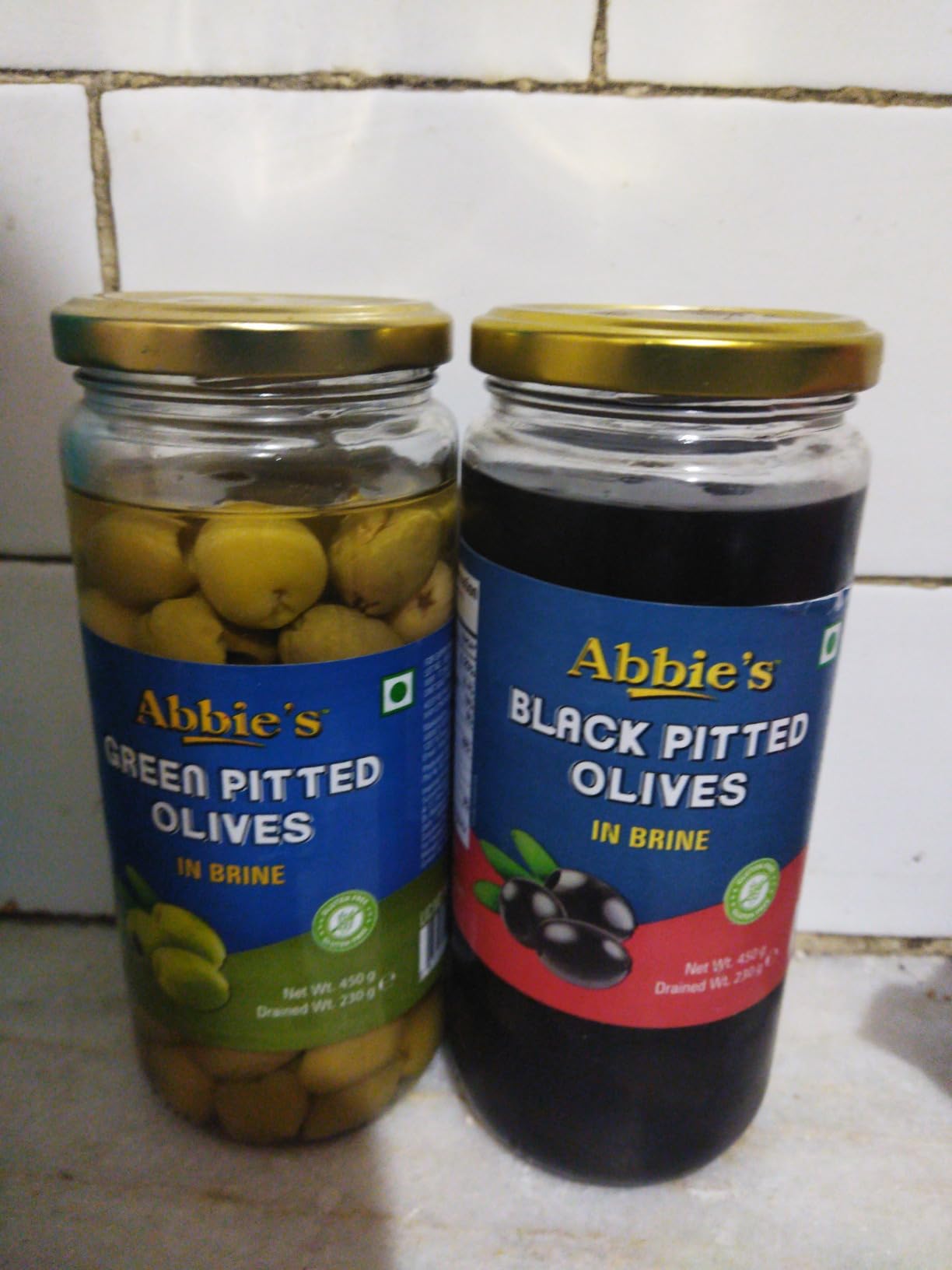 Abbie's Black Pitted Olives + Green Pitted Olives 450g, Pack of 1 Each ...