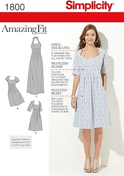 Amazon.com: Simplicity 1800 Women's Open Neckline Dress Sewing Patterns ...