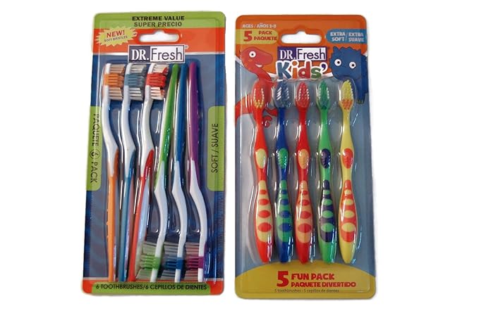Amazon.com : Dr. Fresh family pack toothbrushes-5 kids and 6 adults ...