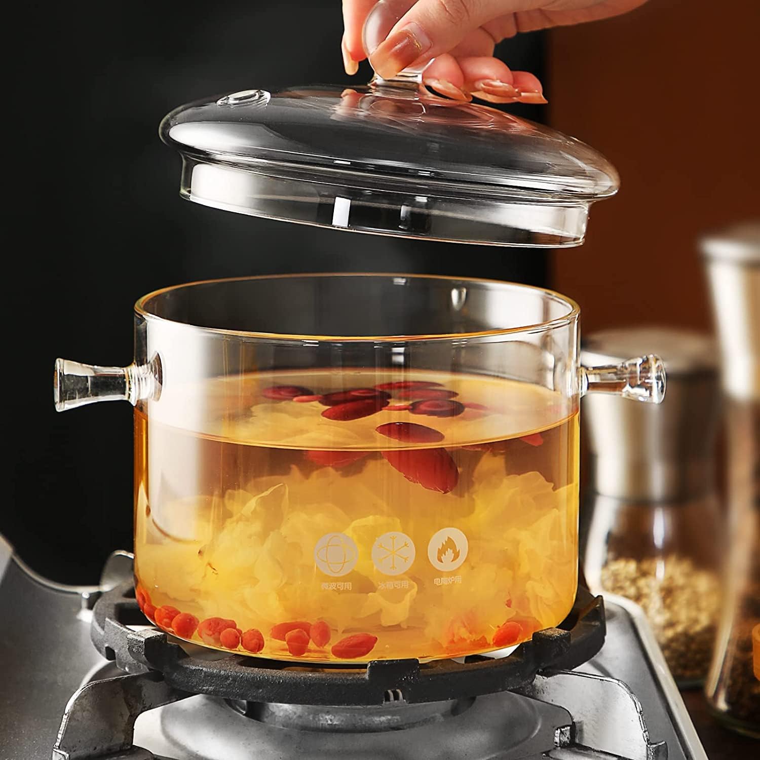 Amazon.com: Glass Cooking Pot with Cover, 1.5L/50 FL OZ Heat-resistant ...
