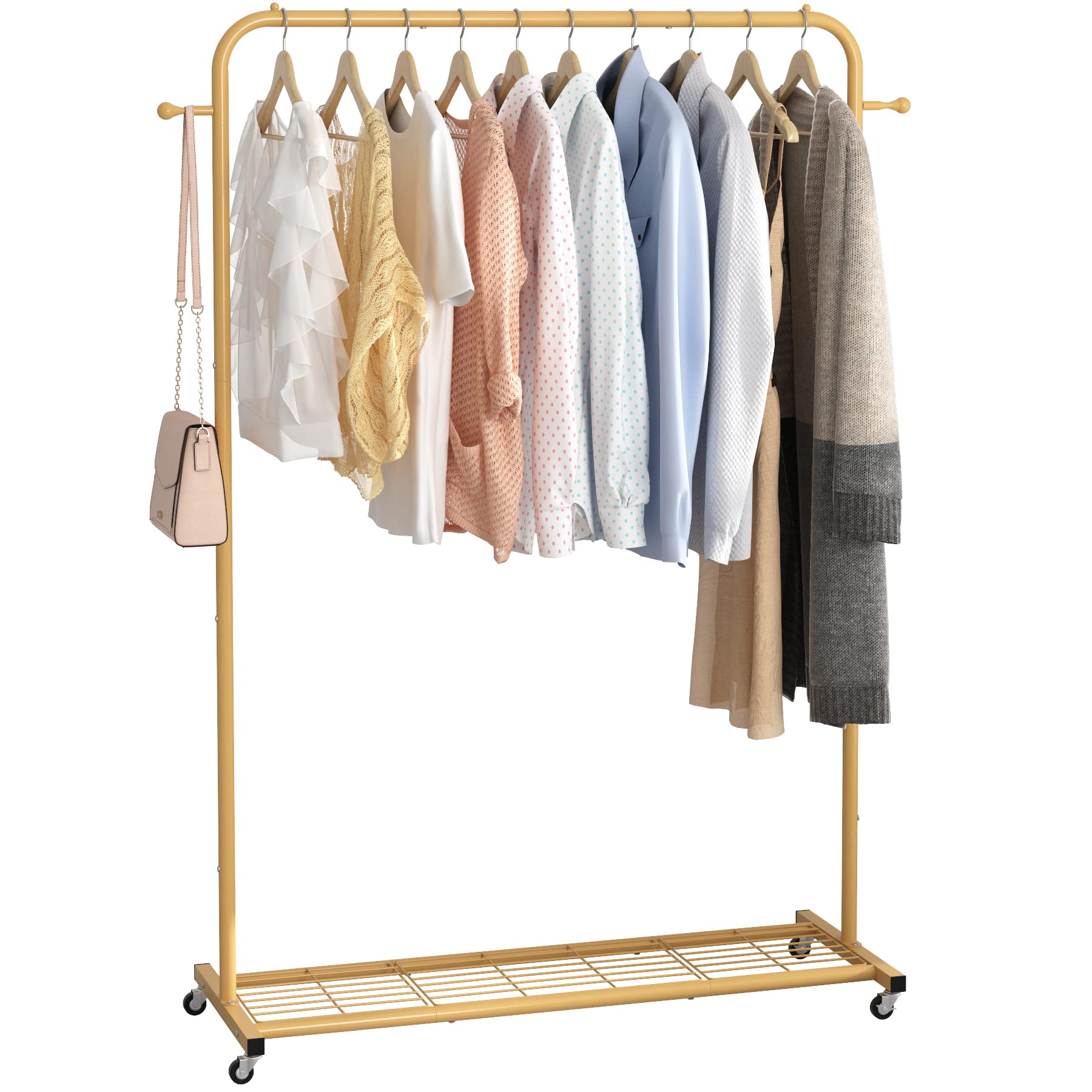 Sywhitta Clothes Rack on wheels, Clothing Rack with Bottom Mesh Storage ...