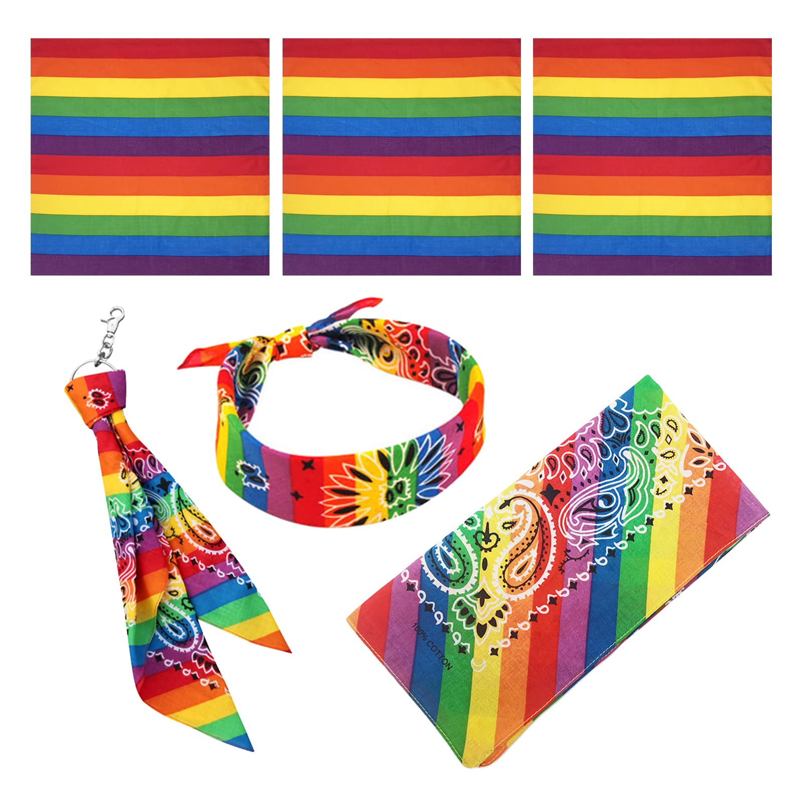 Amazon.com: Aynaxcol 6 Pieces Rainbow Pride Bandana Square Scarf Gay ...