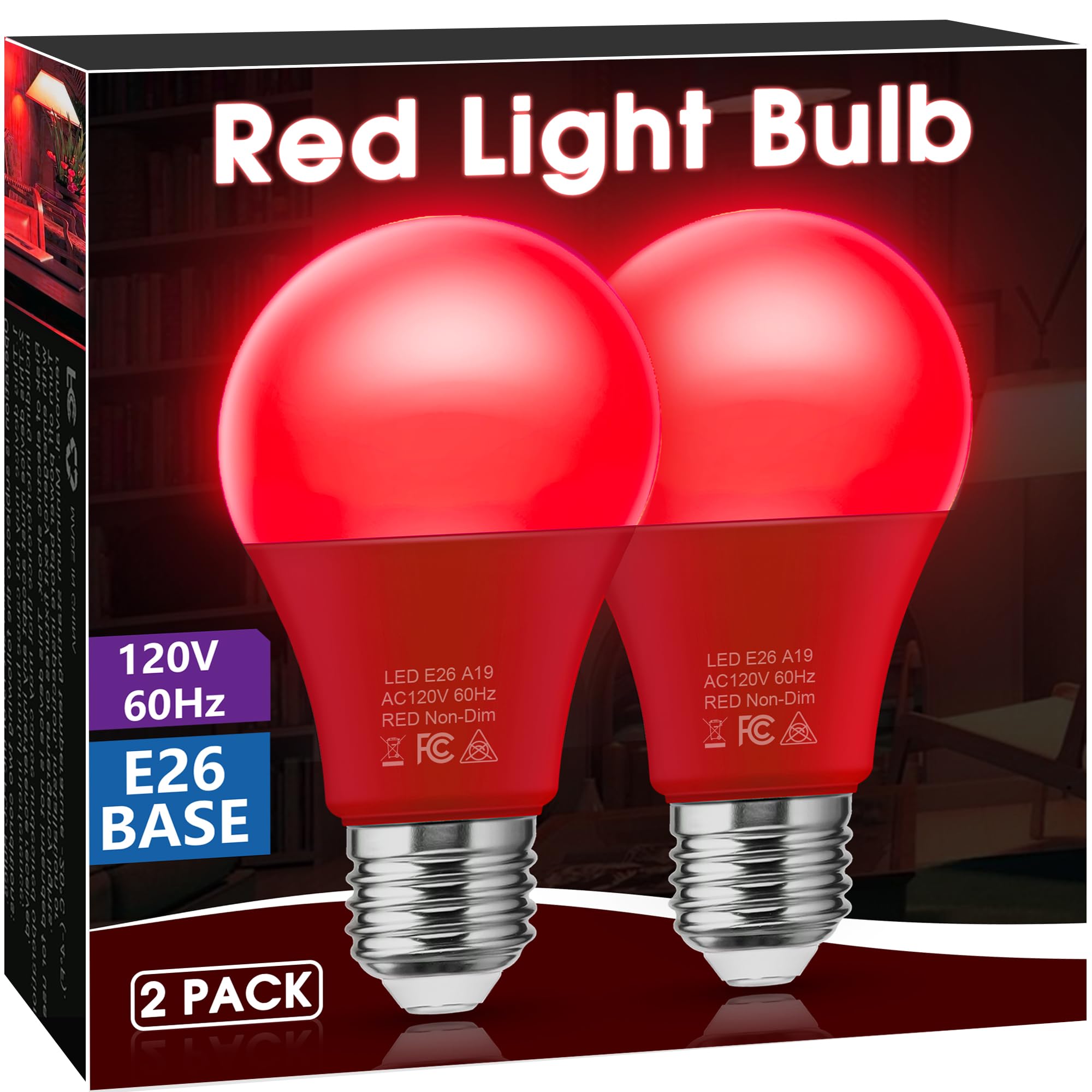 Red Light Bulbs [2 Pack] A19 LED Red Light Bulbs Indoor/Outdoor ...