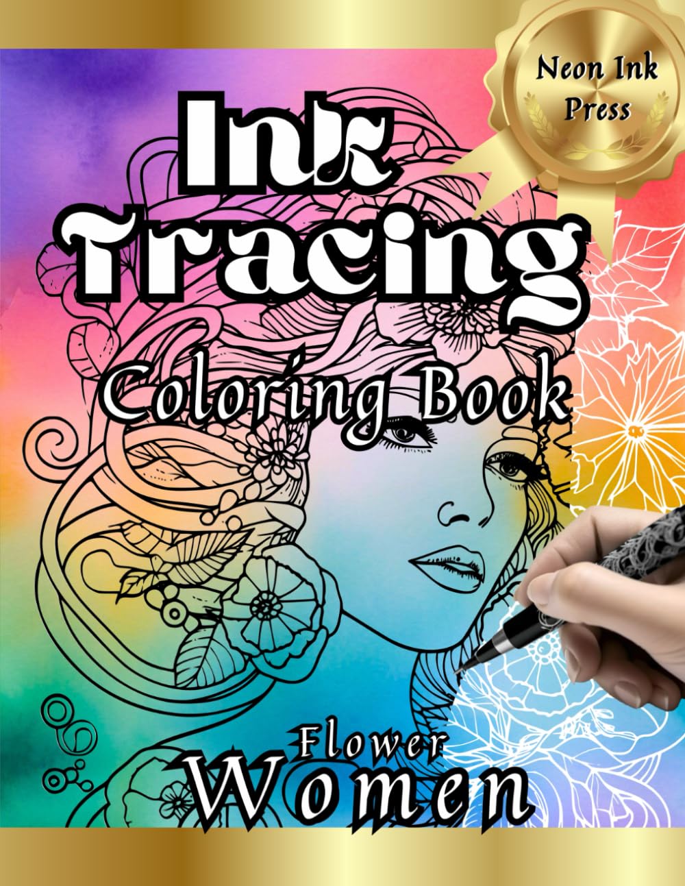 Ink Tracing Coloring Book: Flower Women: Anxiety Relief Art Book for ...