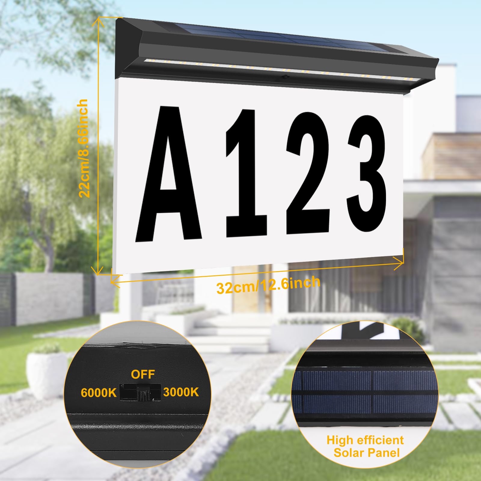 T-SUNUS House Numbers Plaques with Solar Light, IP65 Waterproof Door ...