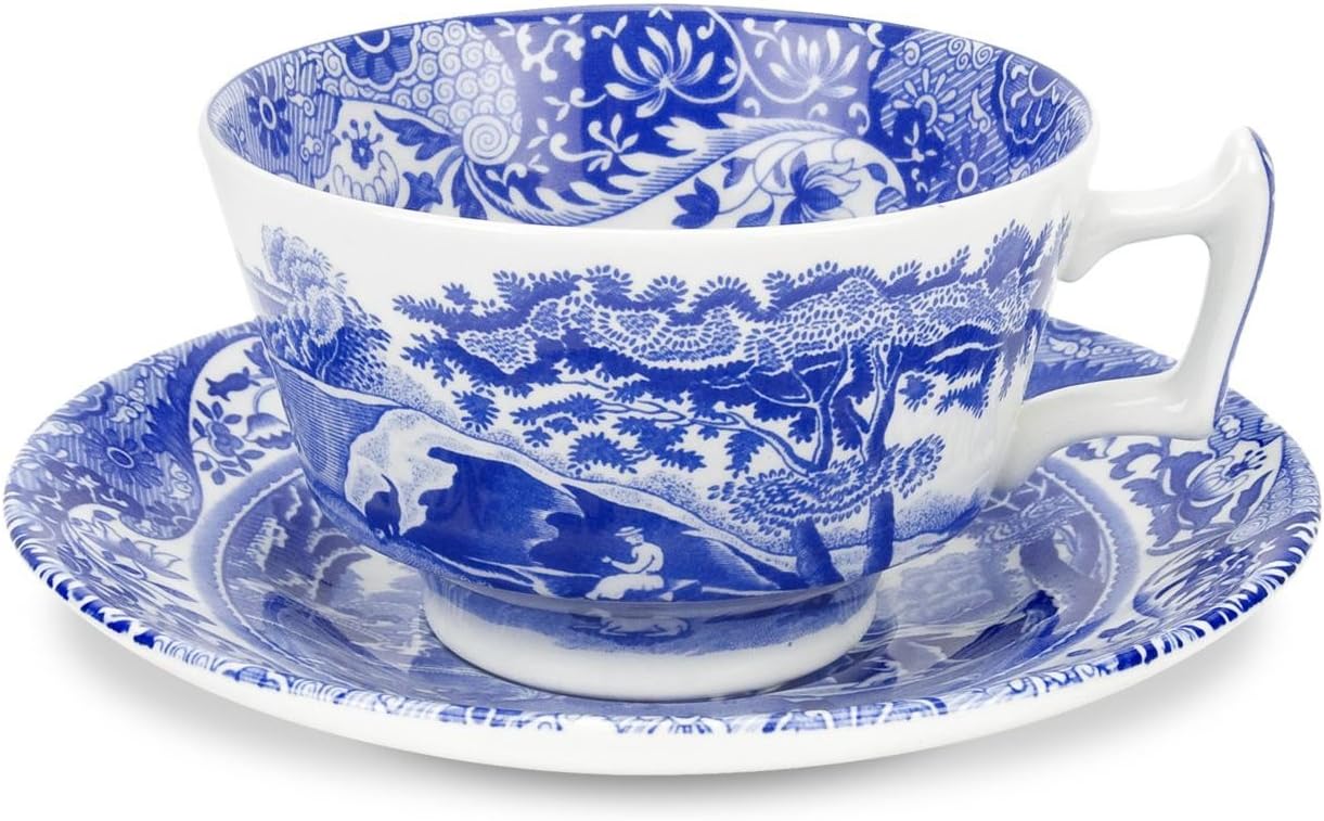 Amazon.com | Spode Blue Italian Set of 4 Tea Cups and Saucers: Teacup ...