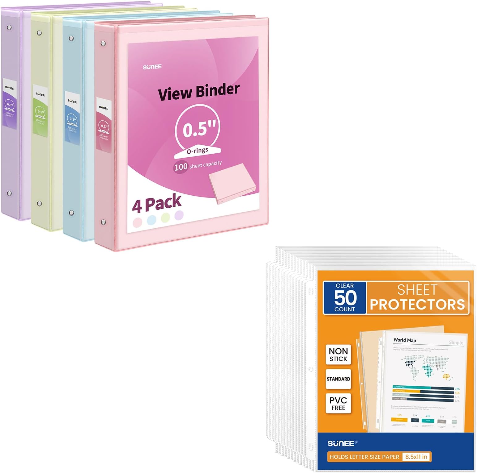 Amazon.com : SUNEE Binder & Sheet Protector Bundle, 4pcs 0.5IN 3-Ring ...