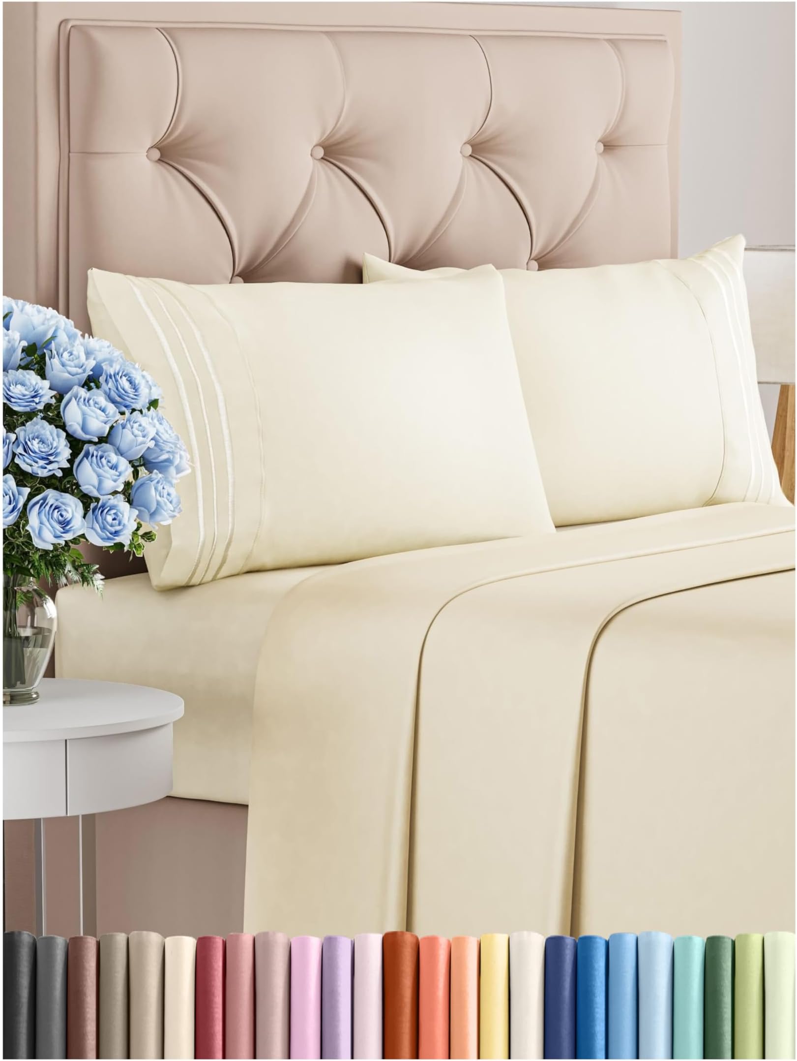 Amazon.com: 1500 Supreme Collection King Sheet Sets Ivory - Luxury ...