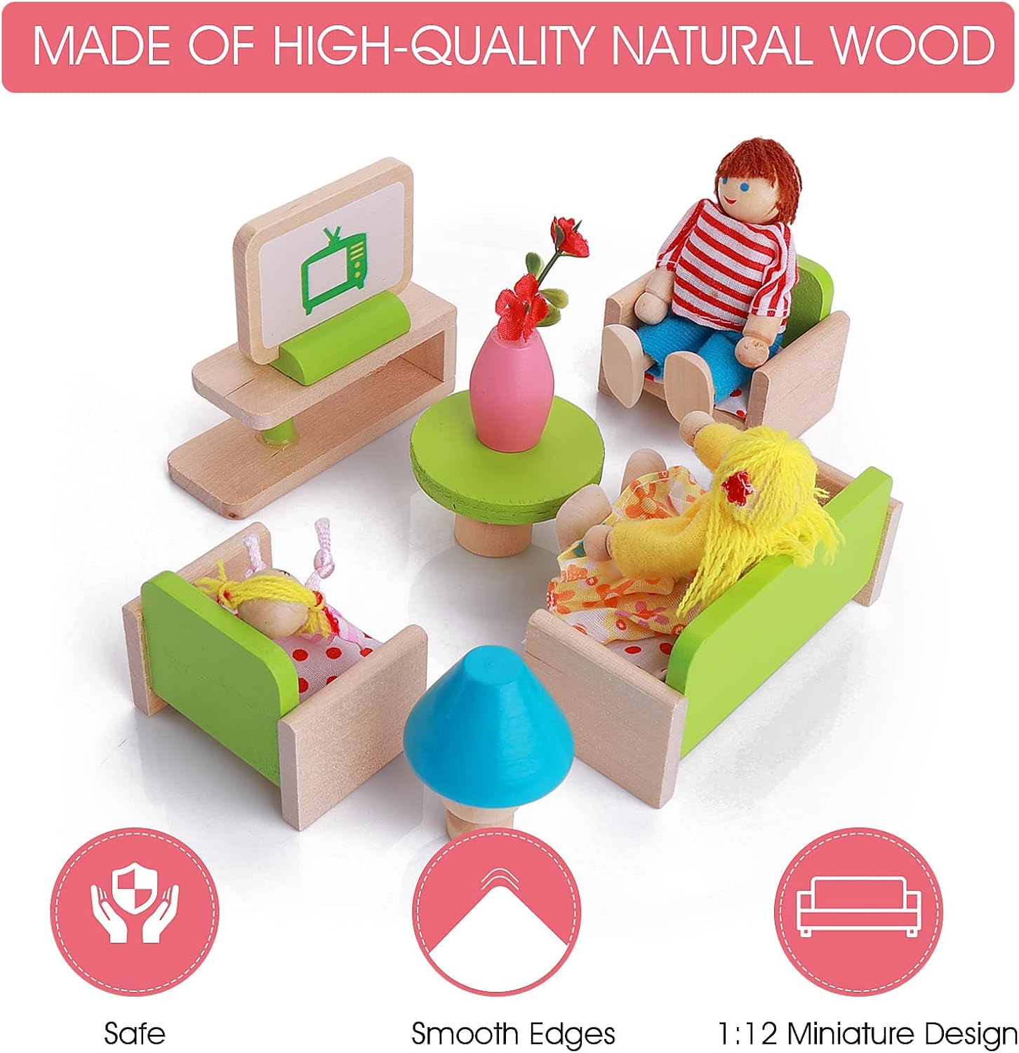 cobee Dollhouse Mini Furniture Set, 12 Pcs Miniature Wooden Doll House ...