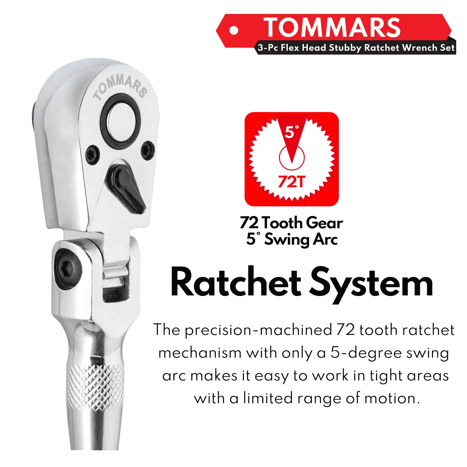 Snapklik.com : Flex-Head Stubby Ratchet Set, 1/4", 3/8", 1/2" Drive ...