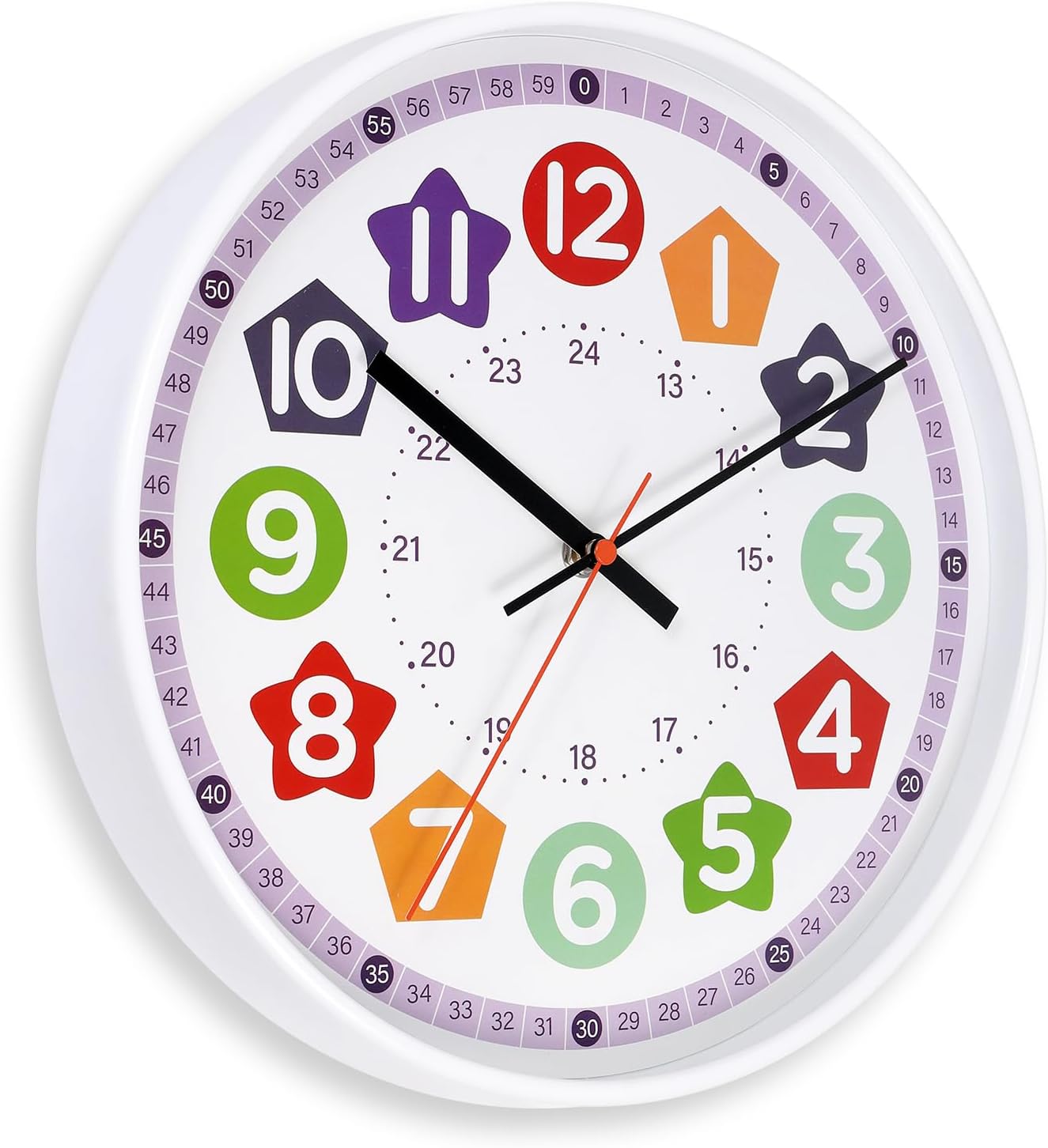 Amazon.com: Aurowit Kids Learning Wall Clock 12 Inch –Time Teaching Non ...