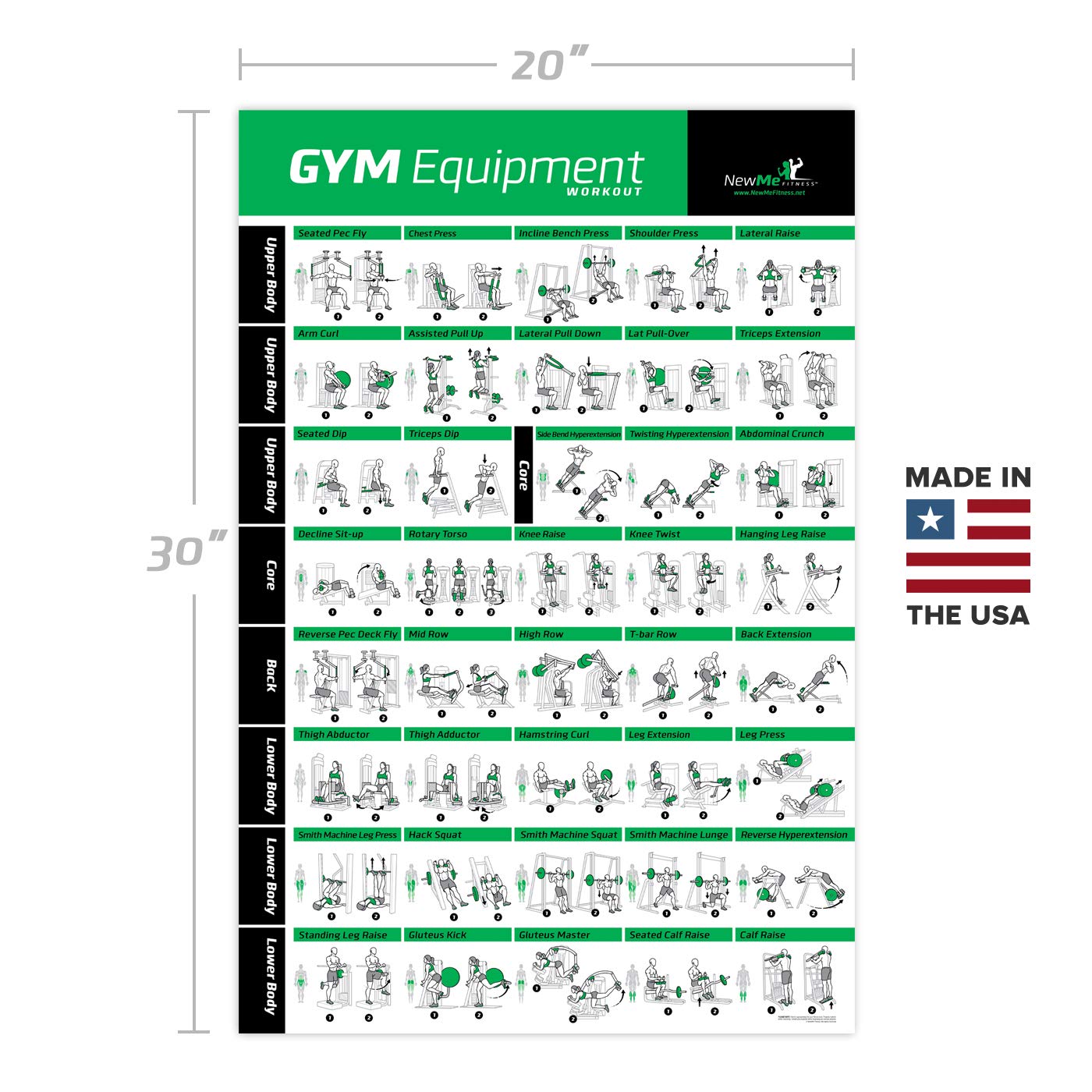 Gym Equipment Exercise Poster for Home or Fitness Center - 20" x 30 ...