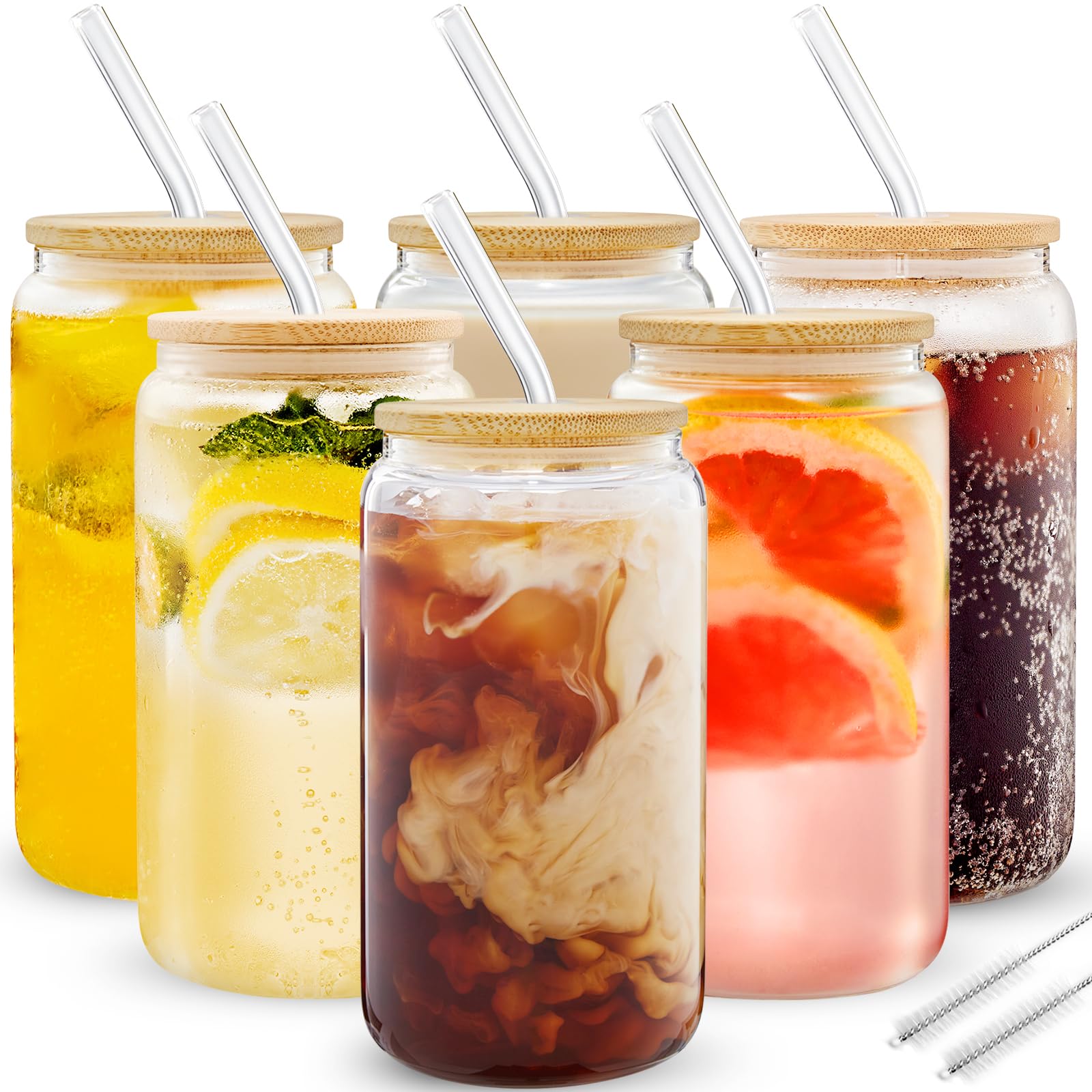 Amazon.com: Pouheshi 6pcs Glass Cups with Lids and Straws, 16OZ Beer ...