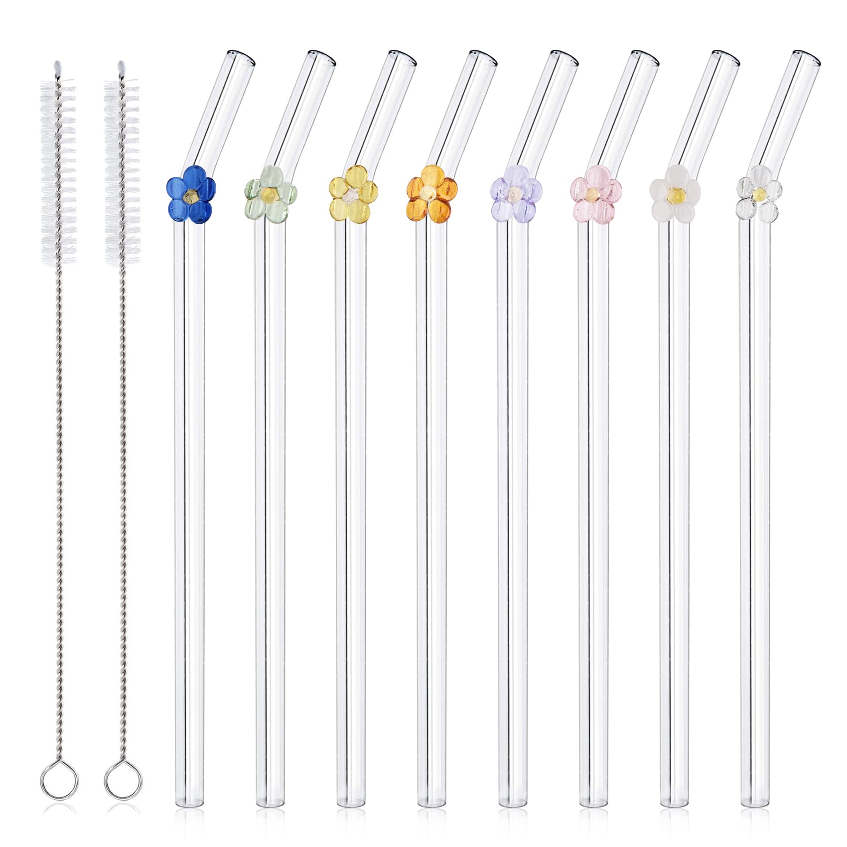 8Pcs Reusable Drinking Straws, Flower Glass Straws, Food Grade Reusable ...