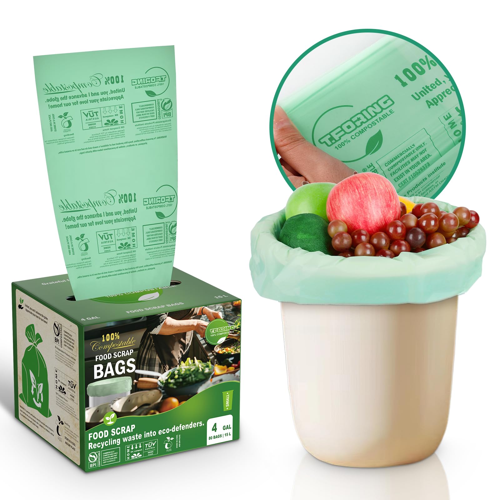 Amazon.com: T.FORING 4 Gallon Small Compost Bags - 80 Count 15 Liter ...