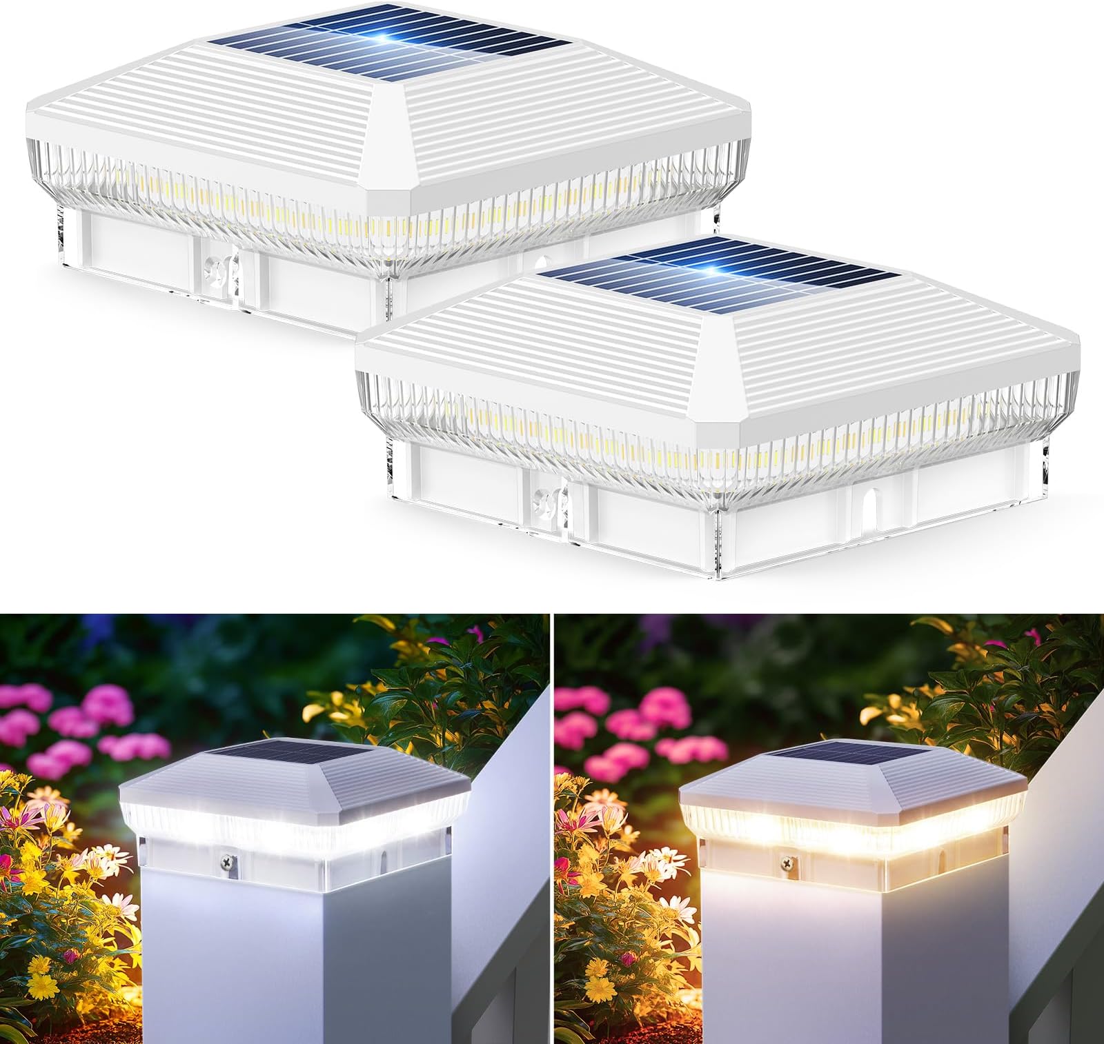 ENSLI Solar Post Cap Lights Outdoor, 2 Pack 40 LEDs 4x4 Solar Lights ...