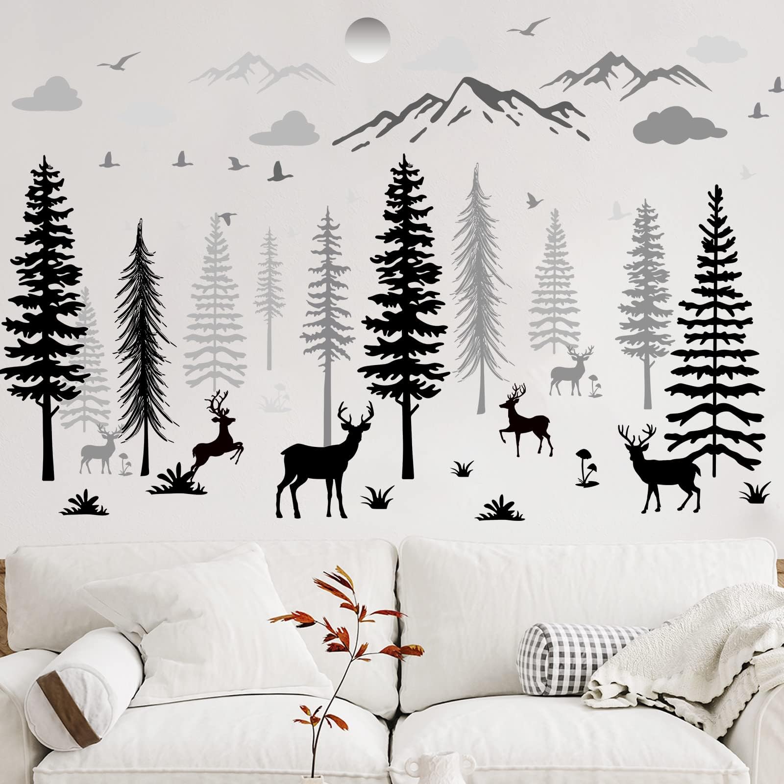 Amazon.com: LUCKKYY Birch Tree Deer Wall Decal Nursery Forest Removable ...