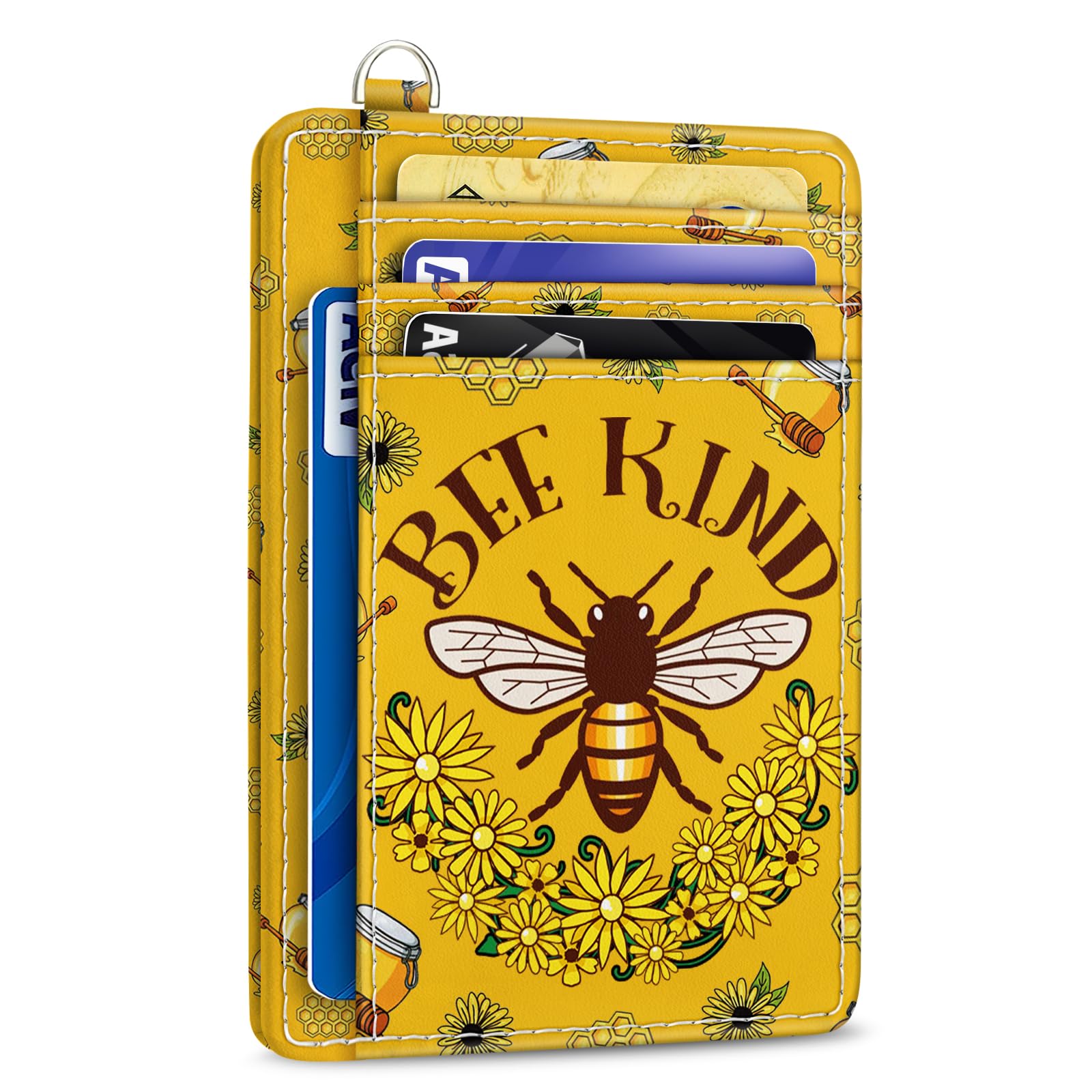 Amazon.com: Yonlevres Credit Card Holder Slim Wallet, Bee RFID Wallet ...
